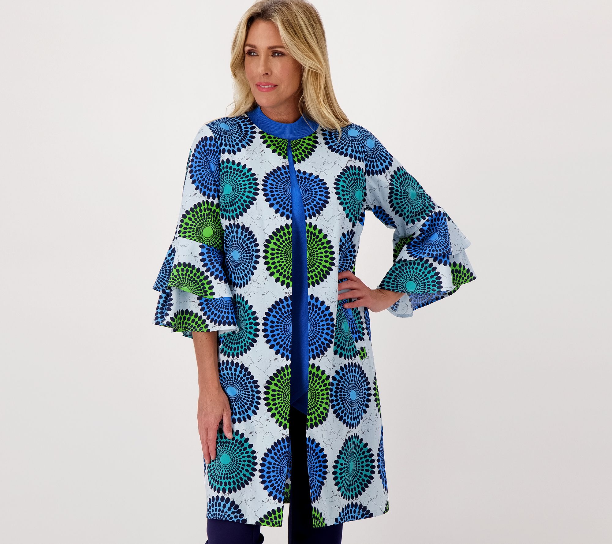 "As Is" Studio Park x Jayne Brown Medallion Print 3/4 Slv Woven Topper ...