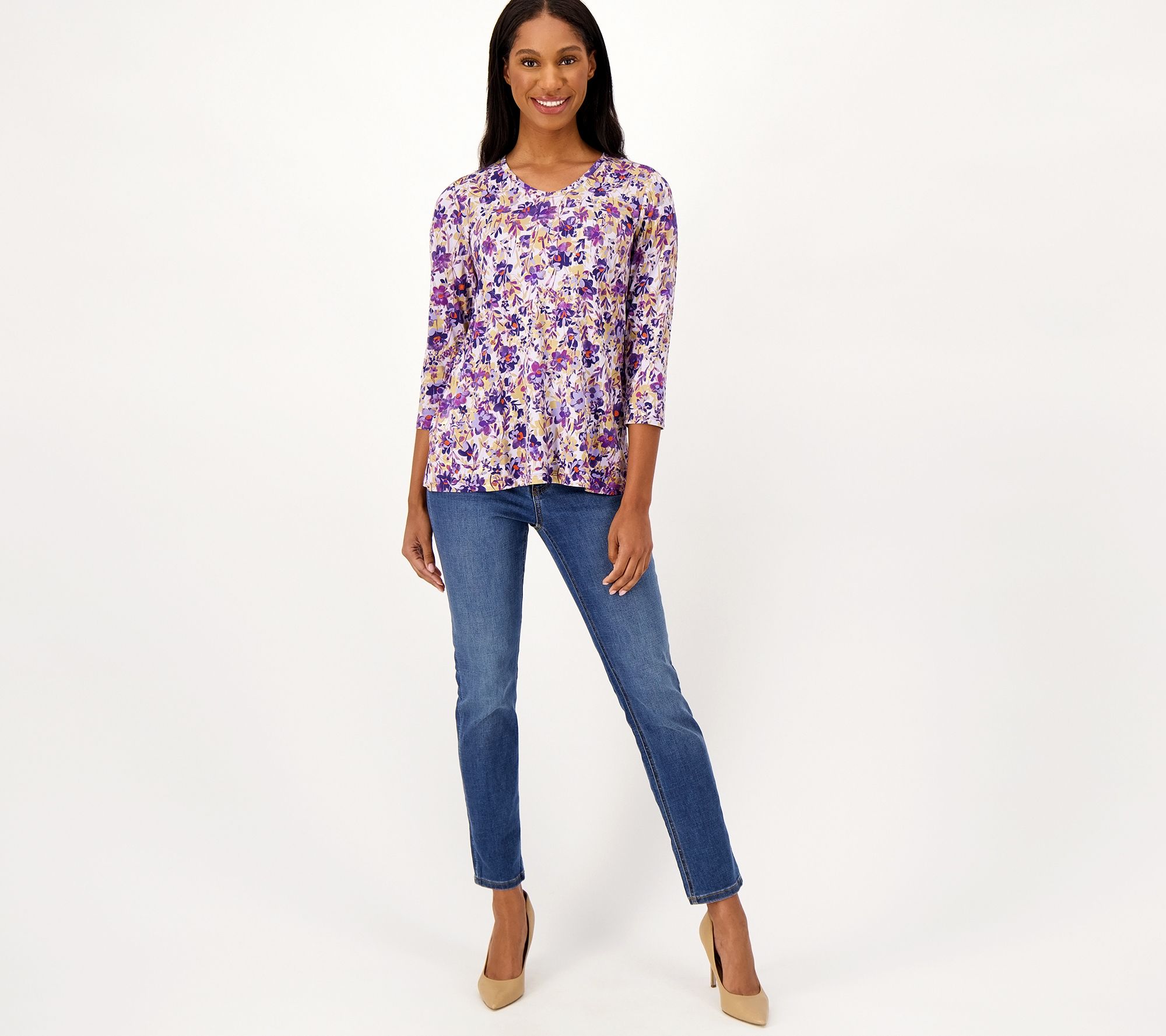 "As Is" LOGO by Lori Goldstein Rayon 230 Floral Print 3/4 Sleeve Top ...