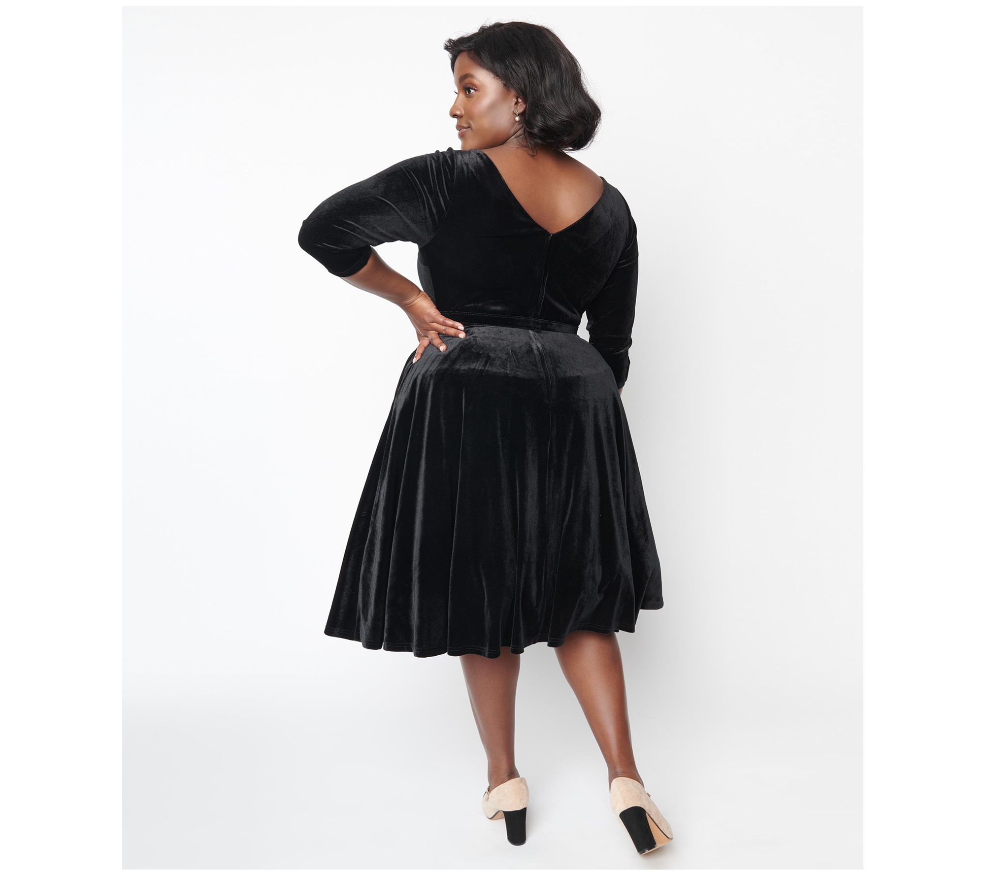 Unique Vintage Black Velvet Faux Bow Devon Swing Dress - QVC.com