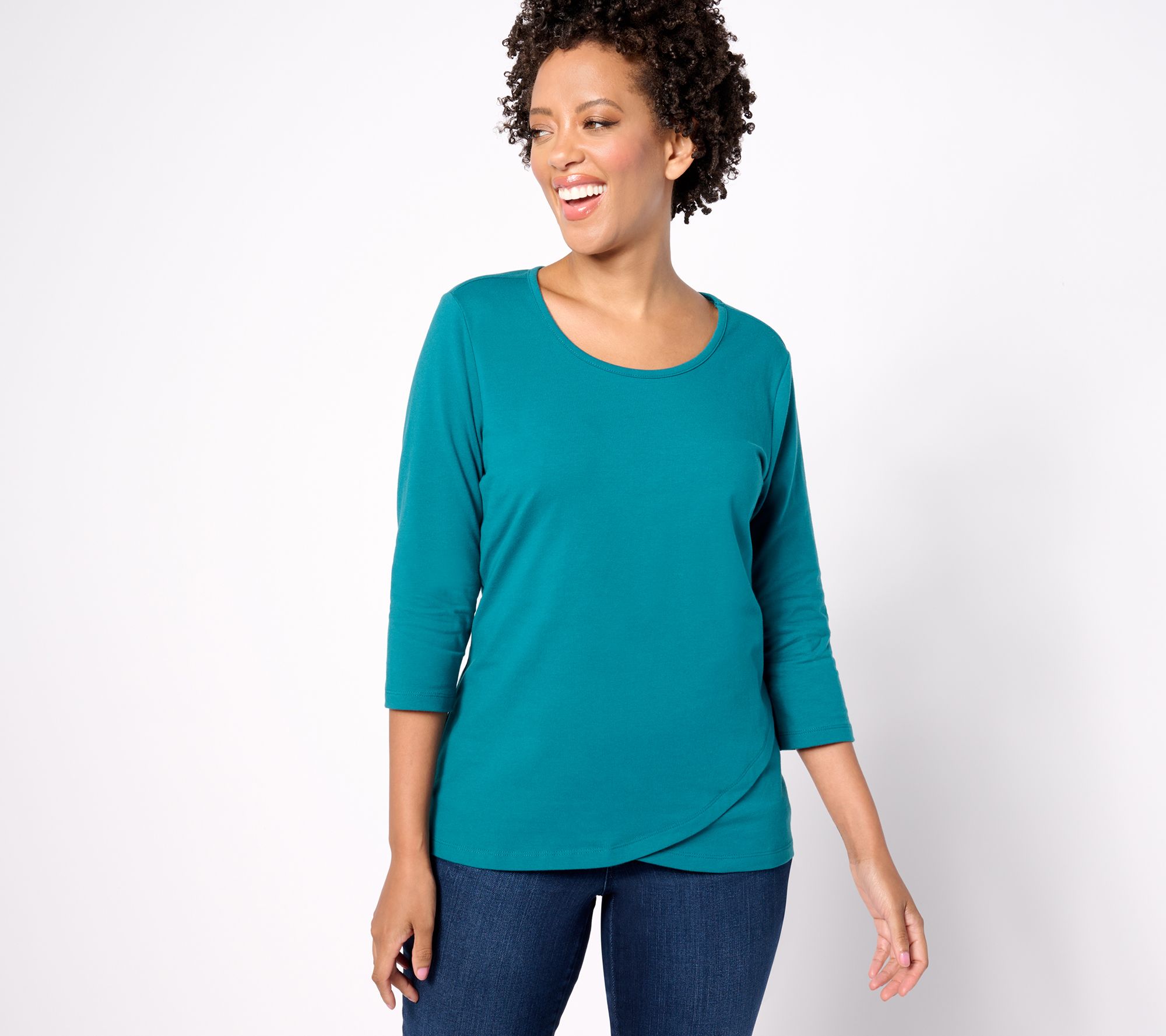 "As Is" Denim & Co. Essentials Perfect Scoop Neck Tulip Hem Top - QVC.com