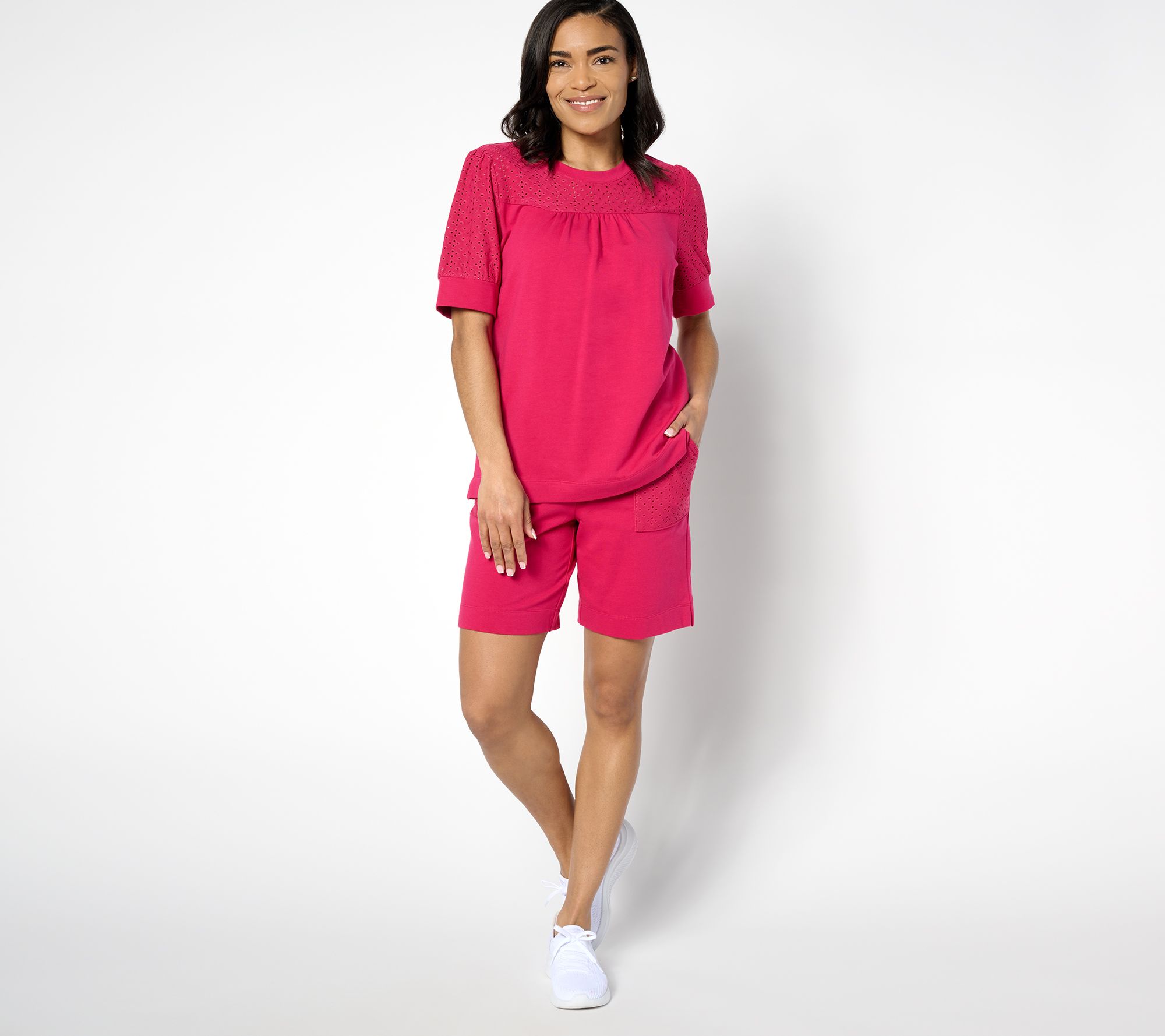 "As Is" Sport Savvy Elbow Sleeve Eyelet Pullover Top - QVC.com