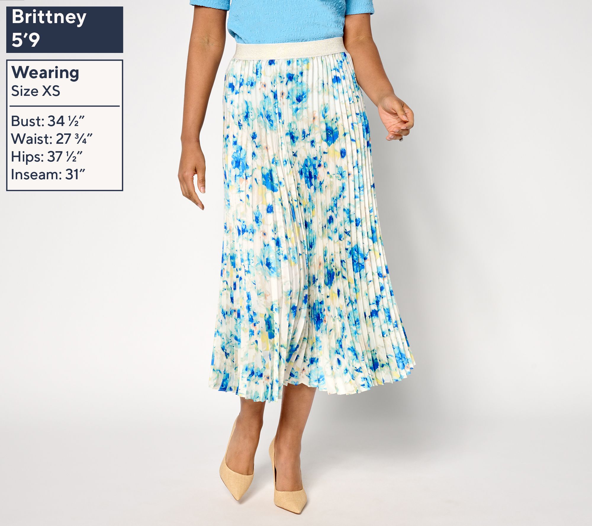 Susan Graver Petite Printed Satin Twill Pleated Midi Skirt - QVC.com