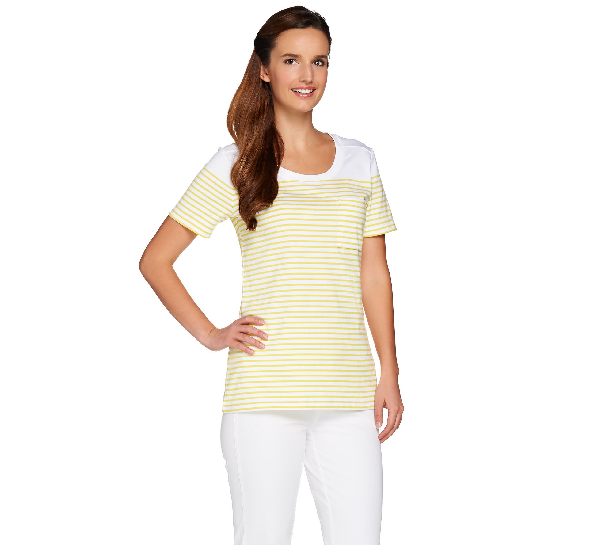 C. Wonder Short Sleeve Striped Knit T-Shirt with Pocket - QVC.com