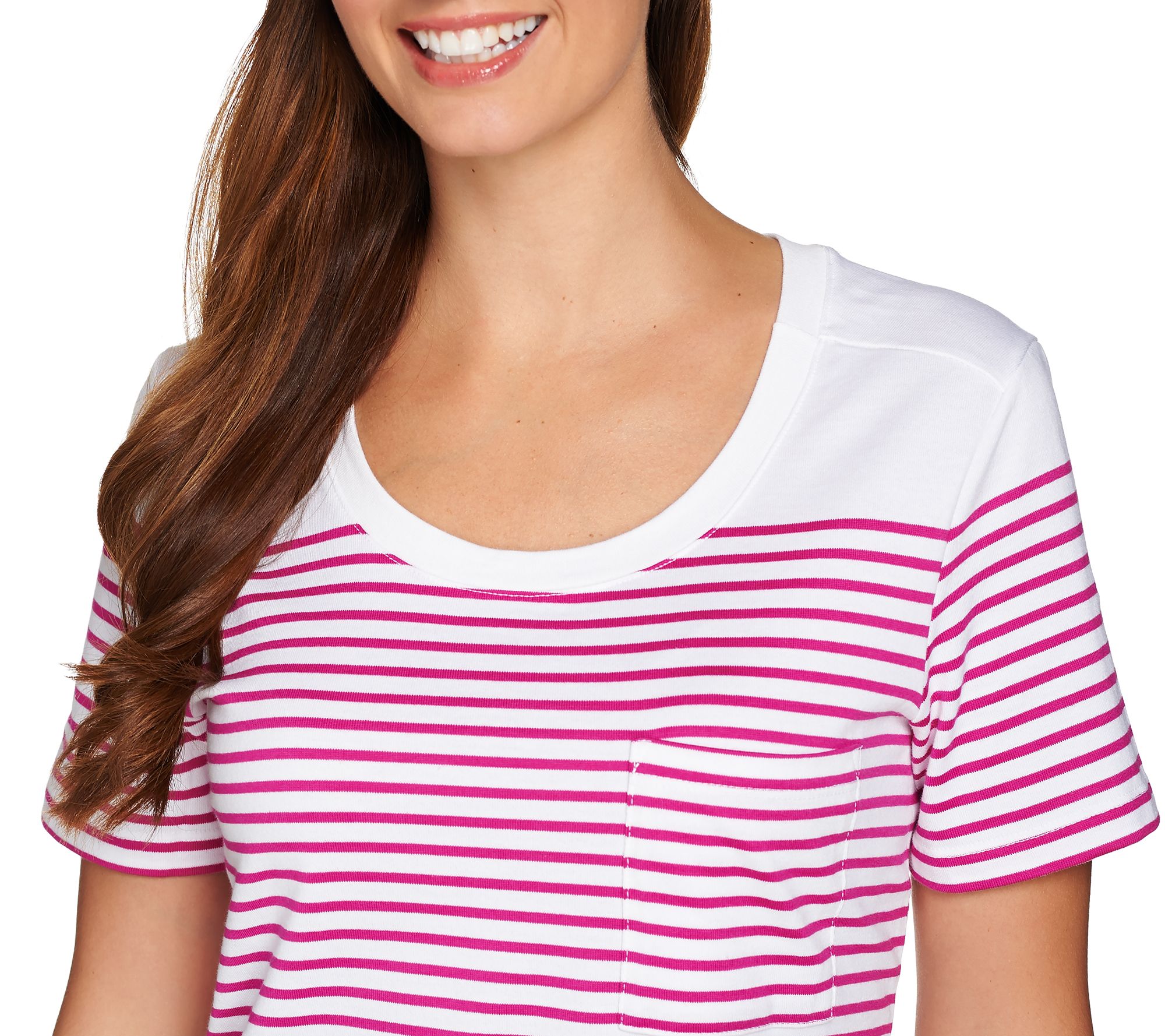 C. Wonder Short Sleeve Striped Knit T-Shirt with Pocket - QVC.com