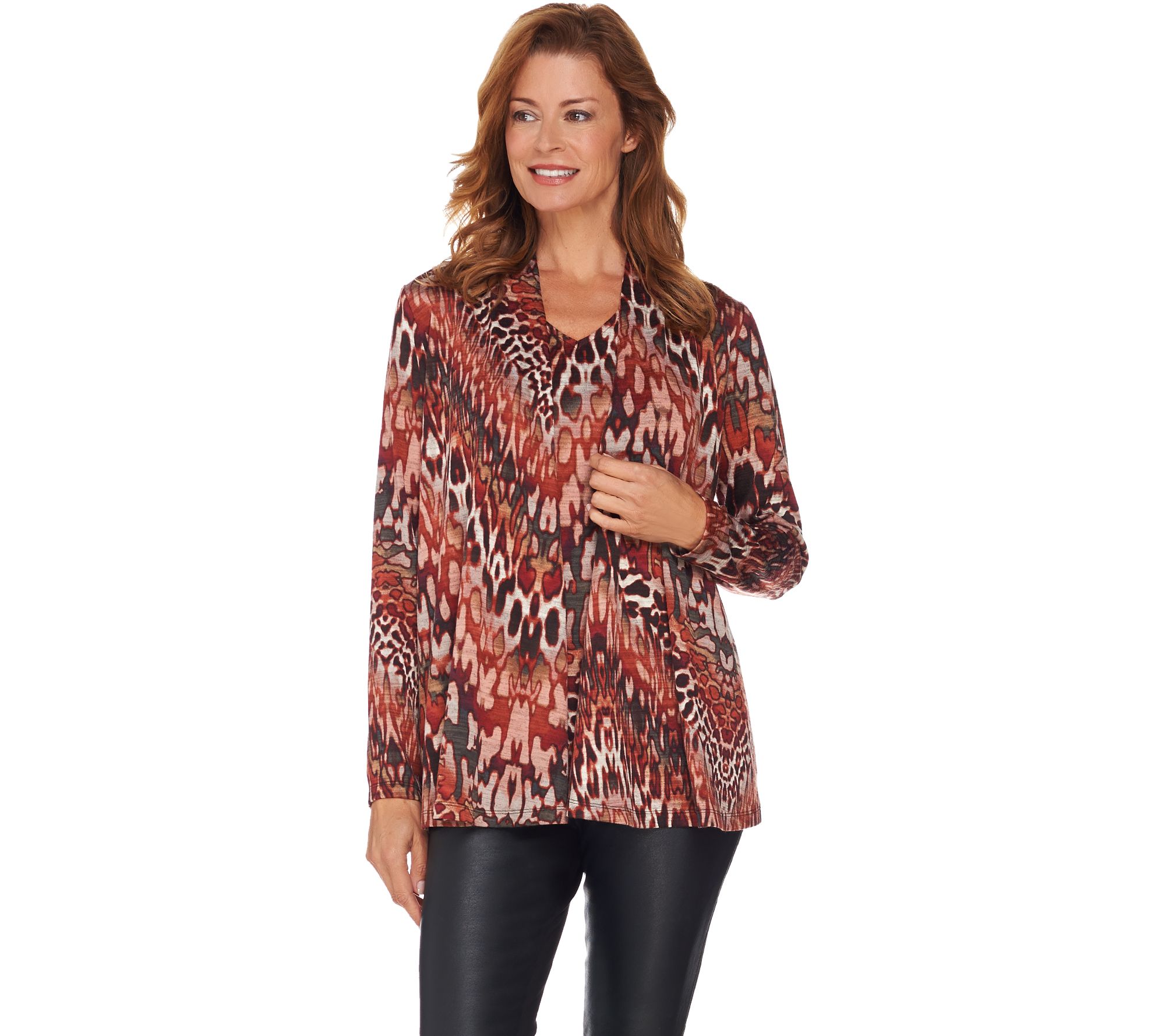 Susan Graver Printed Knit Cardigan and Tank Set - QVC.com