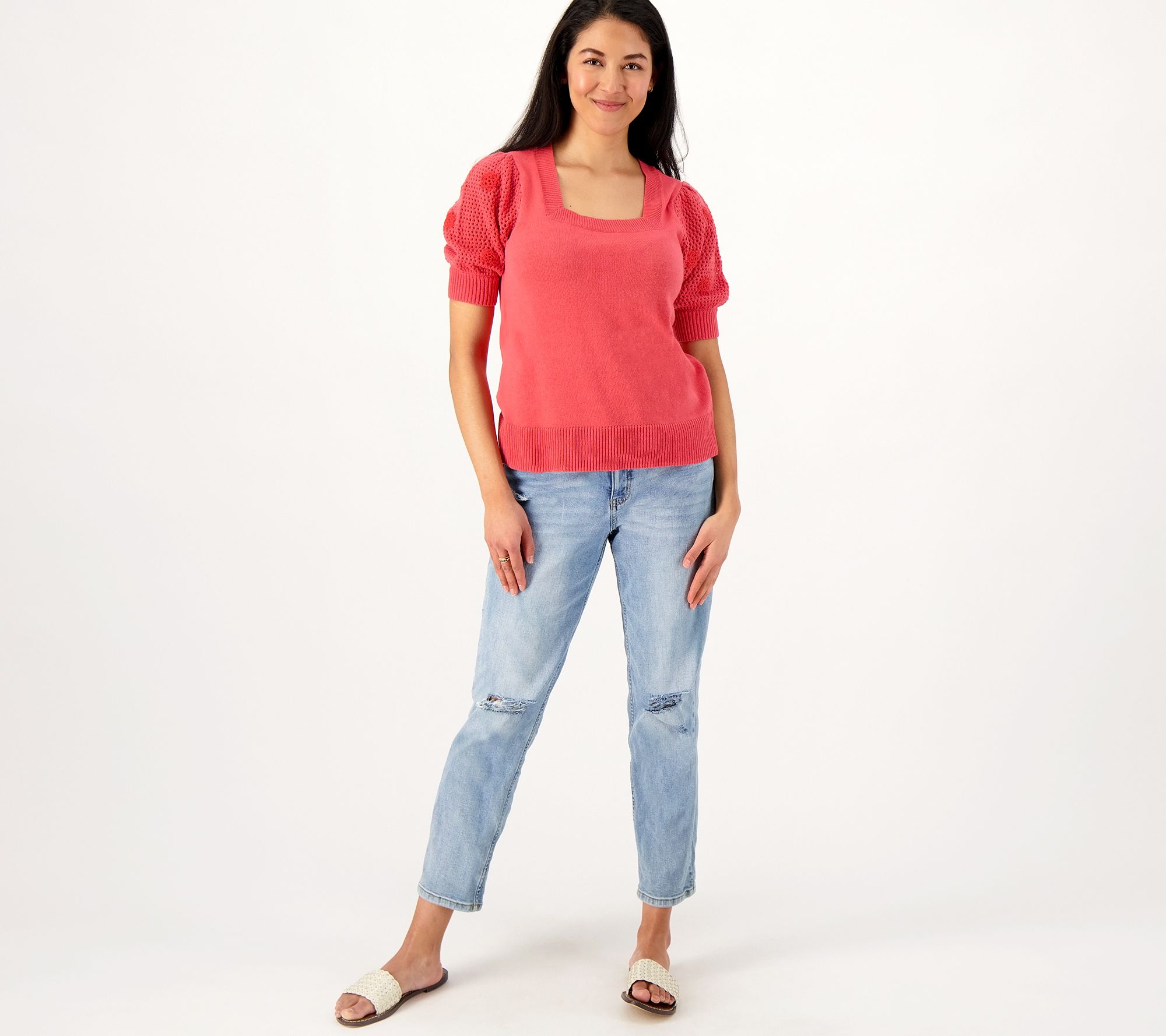 Candace Cameron Bure Square Neck Sweater with Sleeve Detail - QVC.com