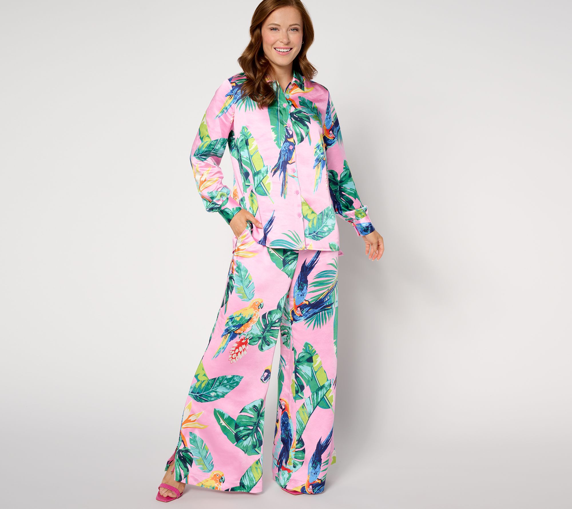 Studio Park x Vanessa Herring Petite Pink Paradise Wide Leg Pant - QVC.com