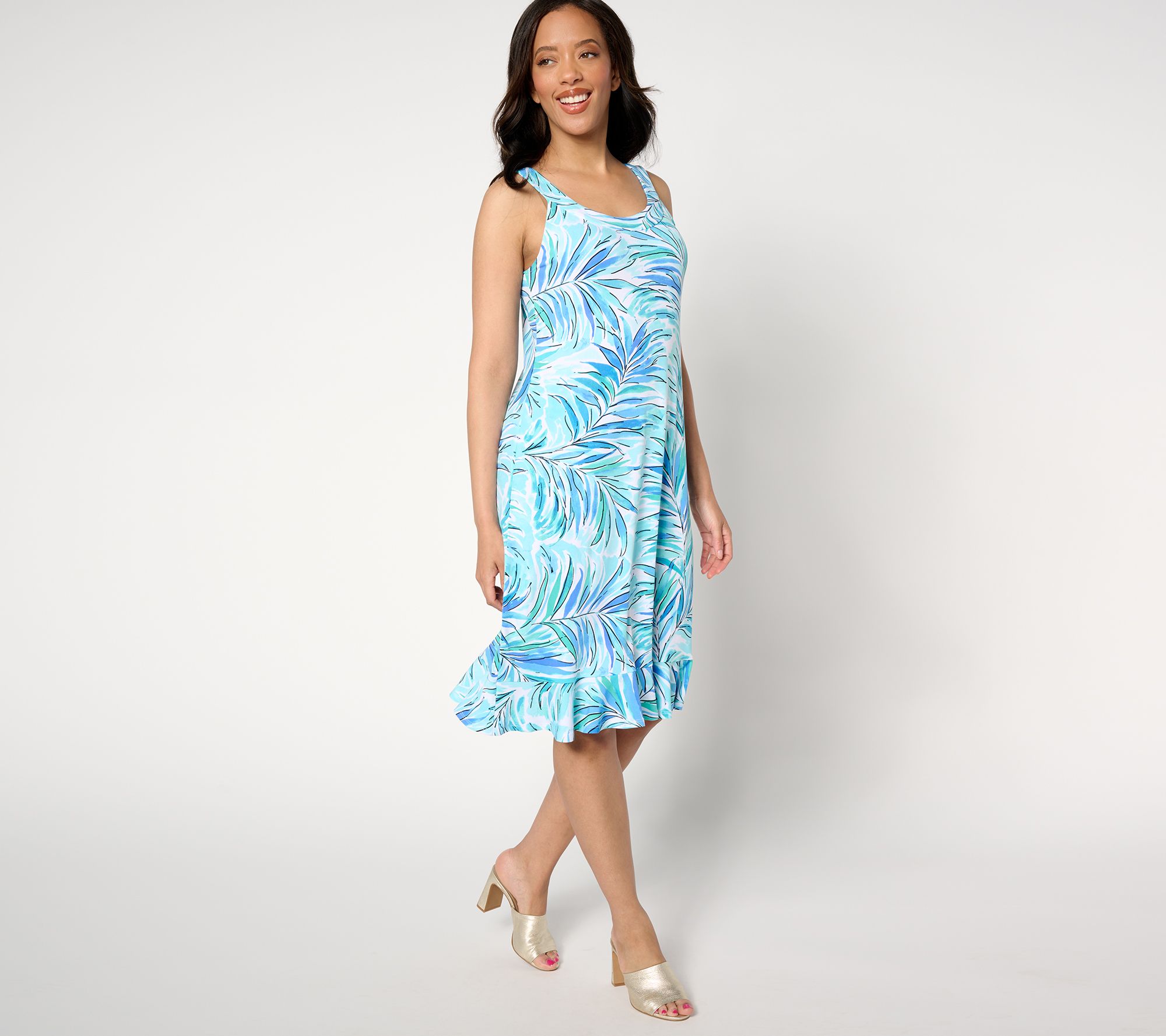 "As Is" Susan Graver Regular Printed Liquid Knit Sleeveless Flounce ...