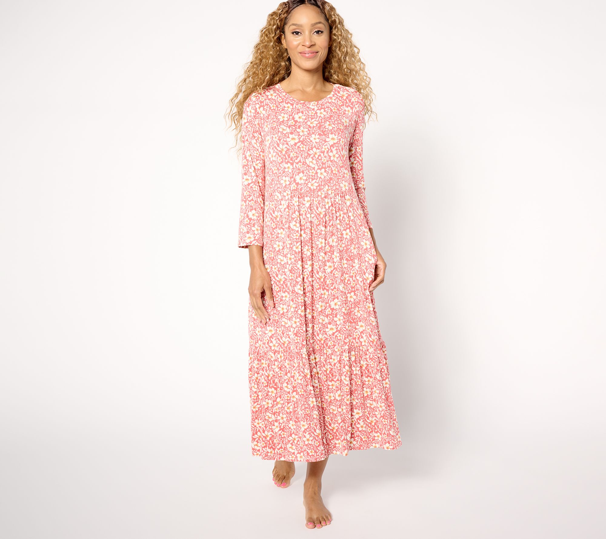 "As Is" Cuddl Duds Soft Stretch Tiered Lounge Dress - QVC.com