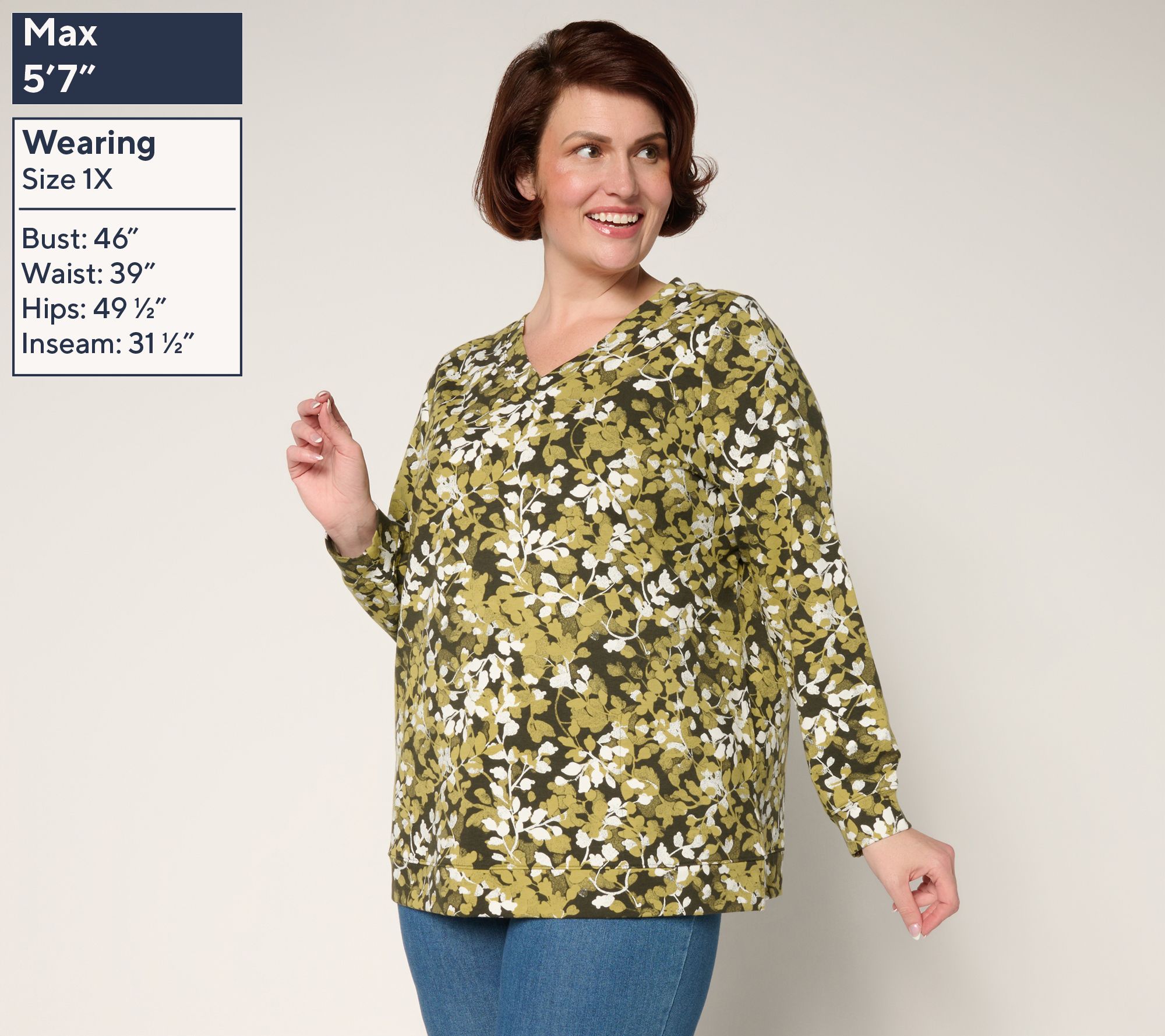 Denim & Co. Active Regular French Terry Long Sleeve Tunic - QVC.com