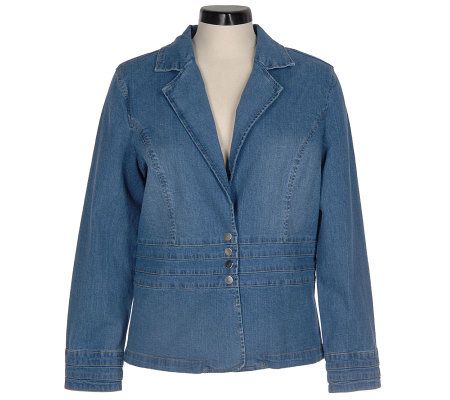 Denim & Co. Stretch Denim Jacket with Pintuck Detail - QVC.com