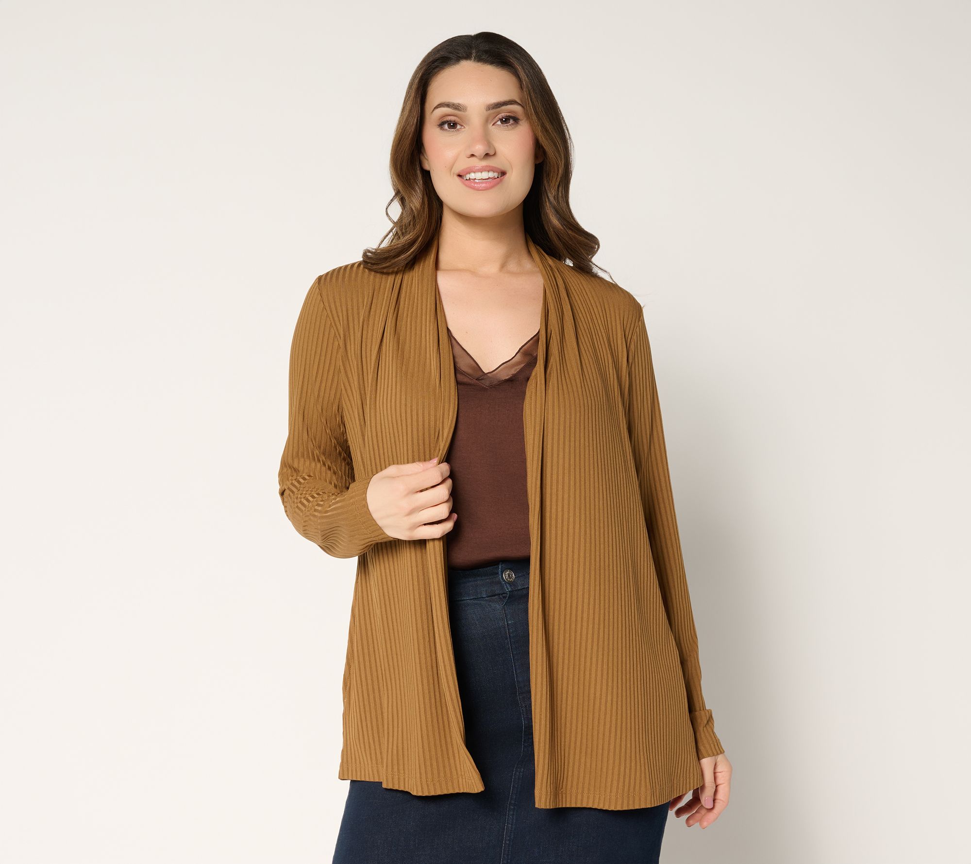 Susan Graver Ribbed Liquid Knit Cardigan with Pockets - QVC.com