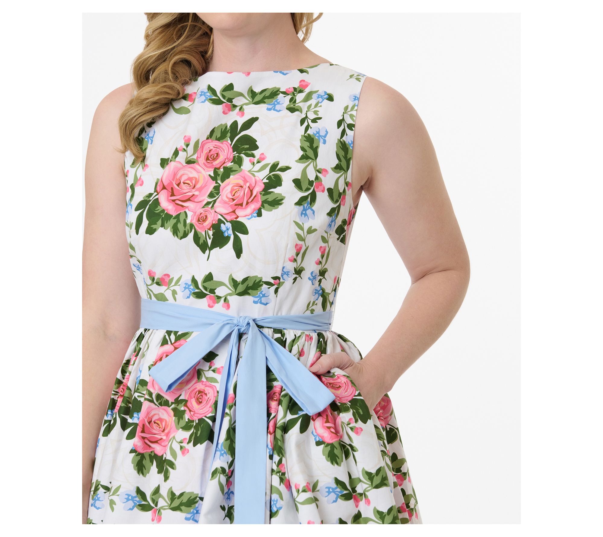 Unique Vintage 1950s White & Pink Rose Floral Dress - QVC.com