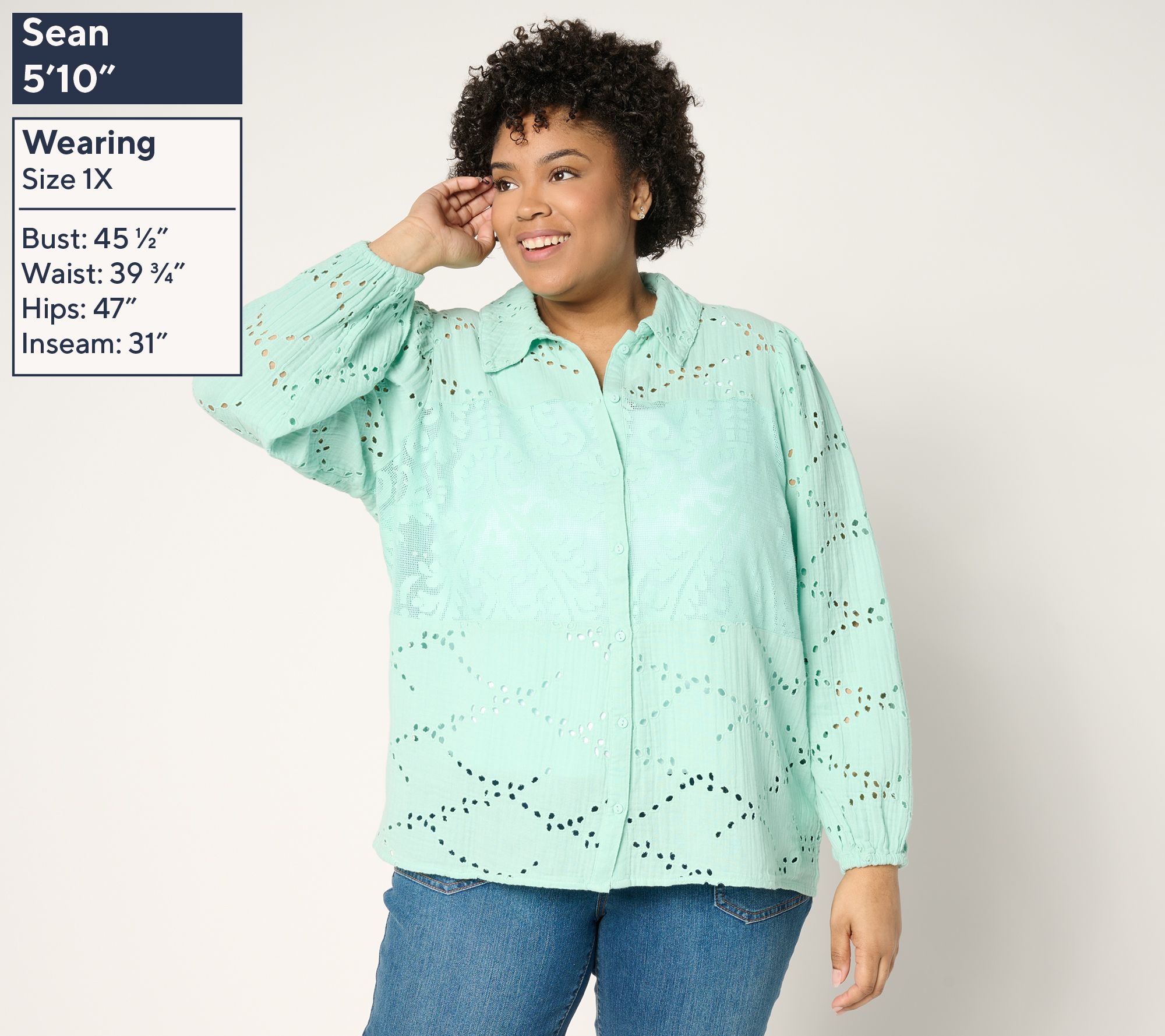 "As Is" LOGO Lavish by Lori Goldstein 100% Cotton Eyelet Shirt - QVC.com