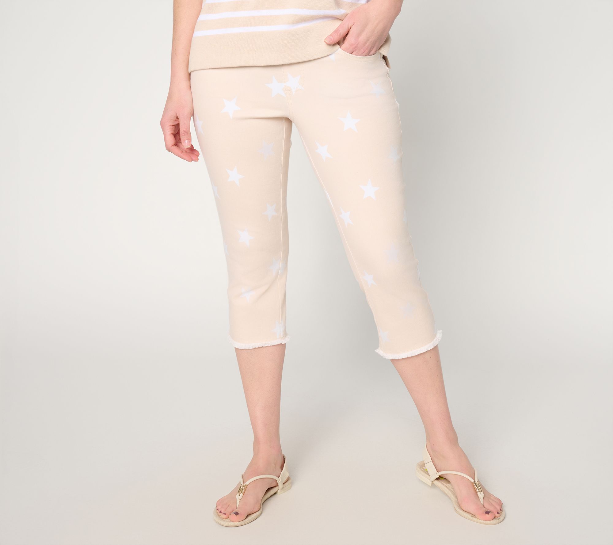 "As Is" Belle by Kim Gravel Reg TripleLuxe Twill Star Frayed Capri ...