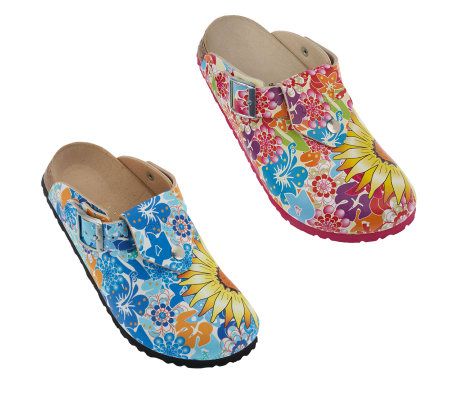 Birki's Shetland Floral Print Clogs with Adj. Backstrap - QVC.com
