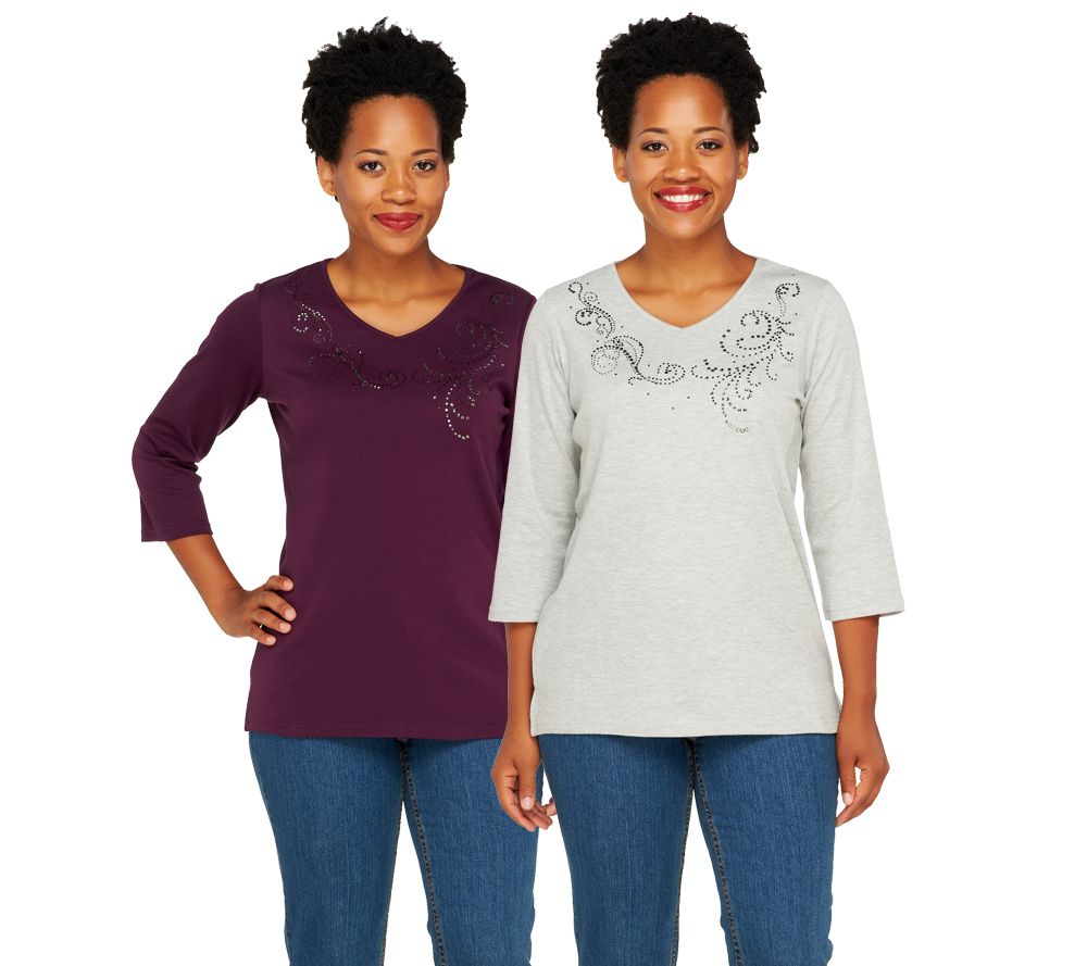 Quacker Factory Set of 2 V-neck Scroll T-shirts - QVC.com