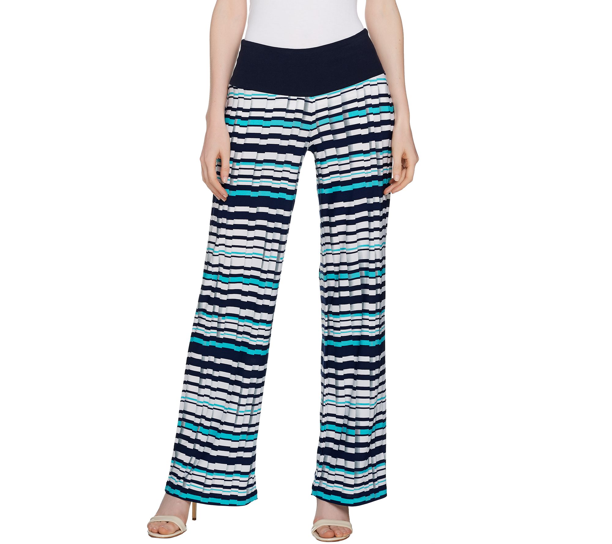Women with Control Tummy Control Pleat Printed Wide Leg Pants - QVC.com