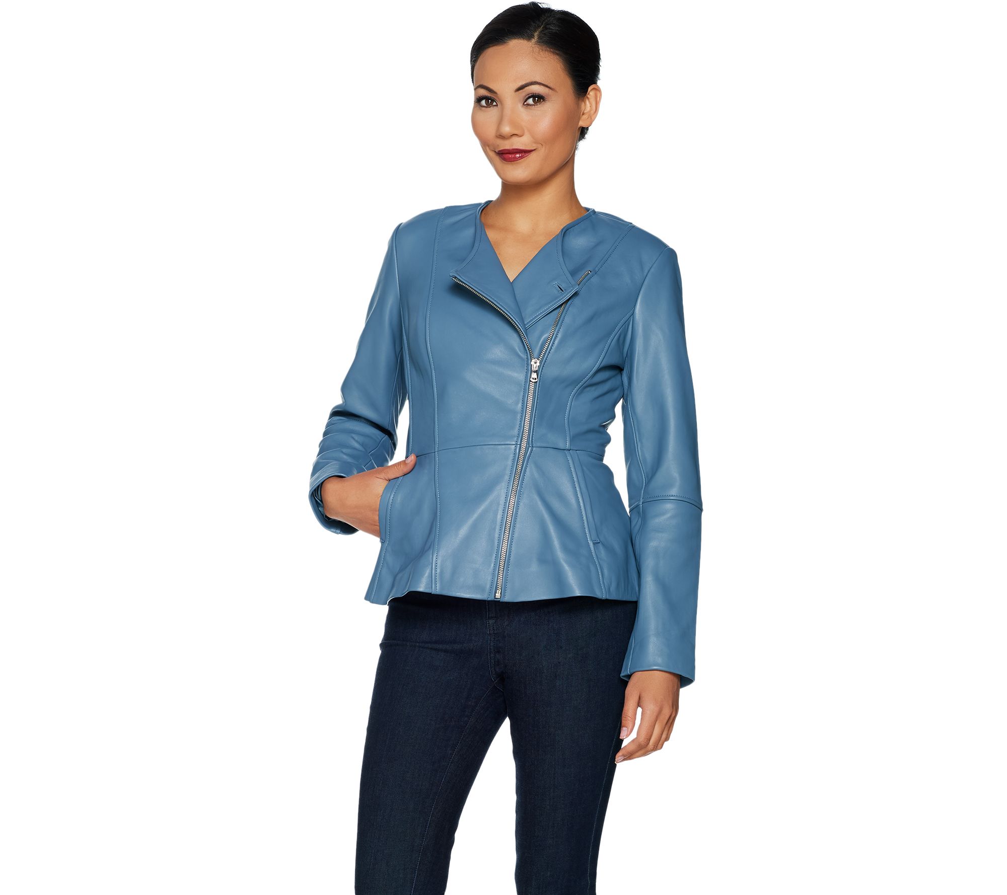 "As Is" Isaac Mizrahi Live! Lamb Leather Motorcycle Jacket - QVC.com