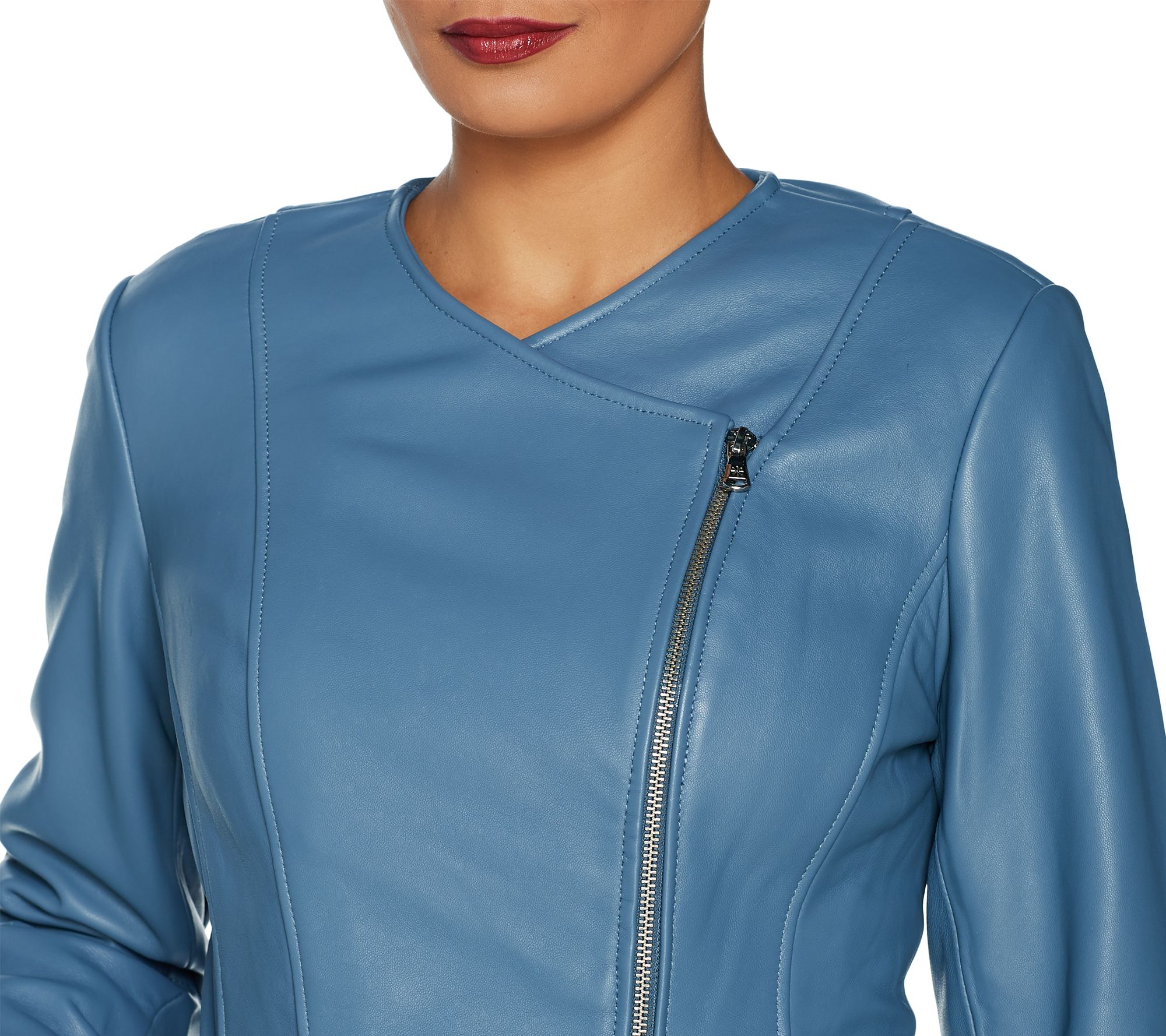 "As Is" Isaac Mizrahi Live! Lamb Leather Motorcycle Jacket - QVC.com