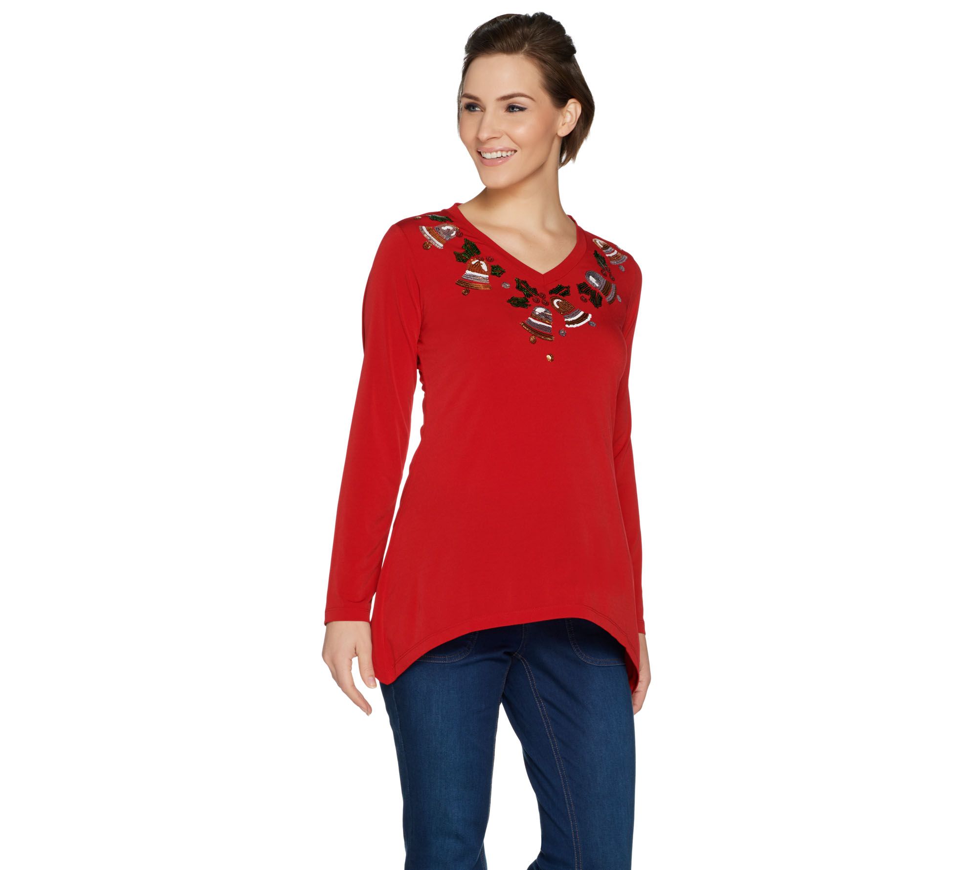 "As Is" Quacker Factory Holly Jolly Sequin Jersey Knit Top - QVC.com