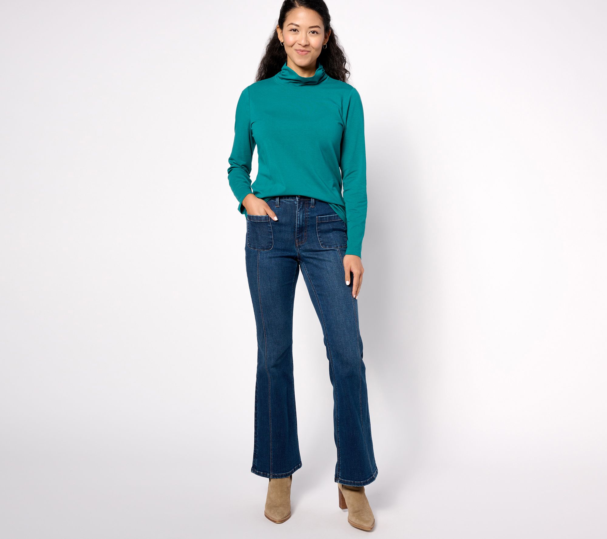 Denim & Co. Canyon Retreat Easy Stretch Flare Leg Jean - Petite - QVC.com