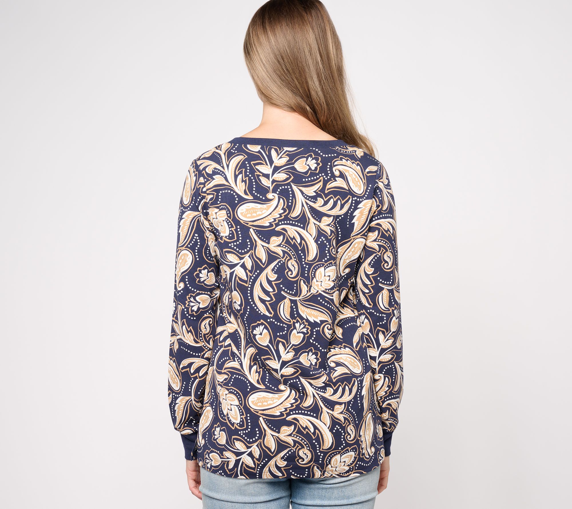 Belle by Kim Gravel TripleLuxe Knit Fall Paisley V-Neck Top - QVC.com