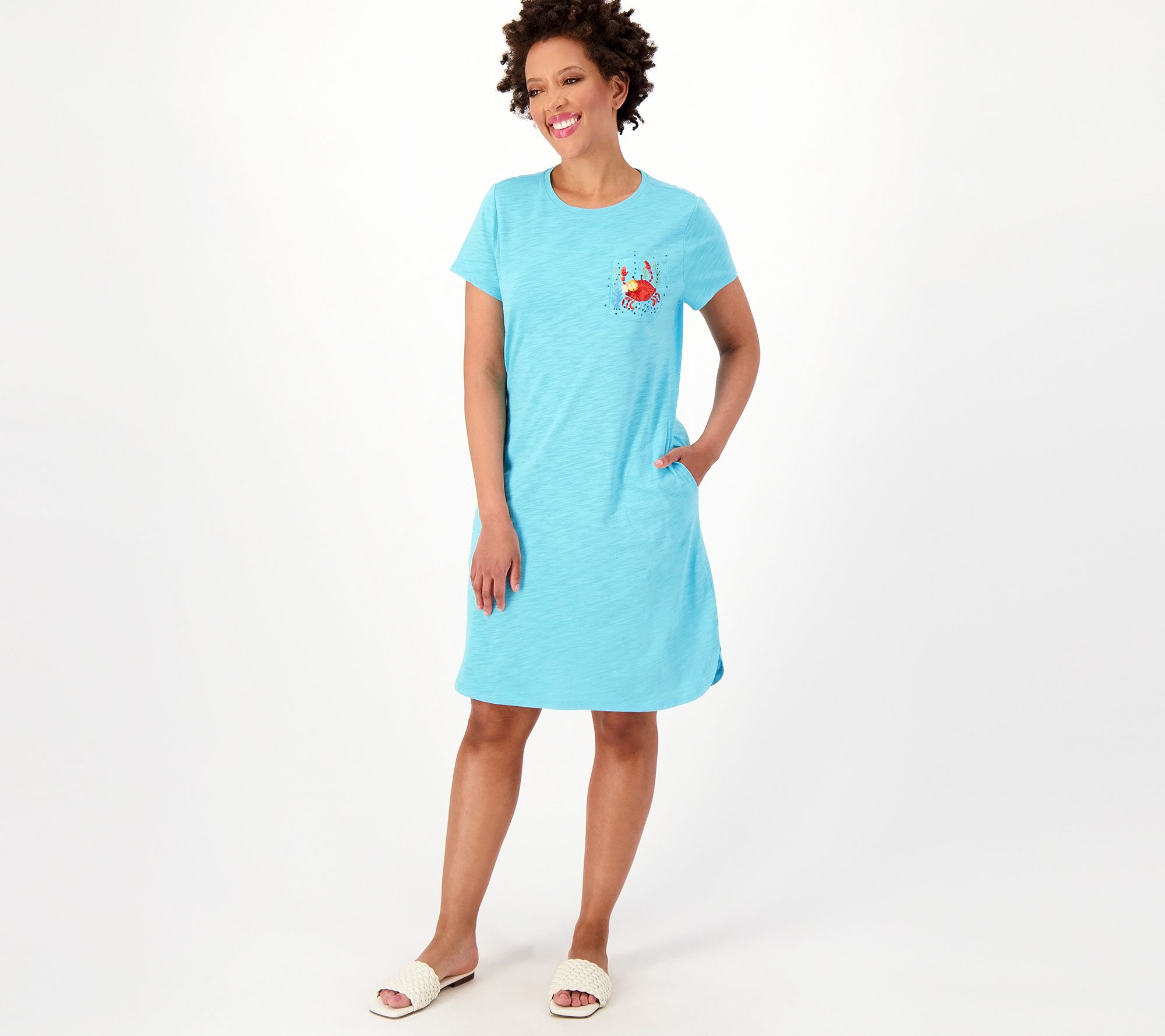 "As Is" Quacker Factory Summertime Embellished Slub Knit Dress - QVC.com