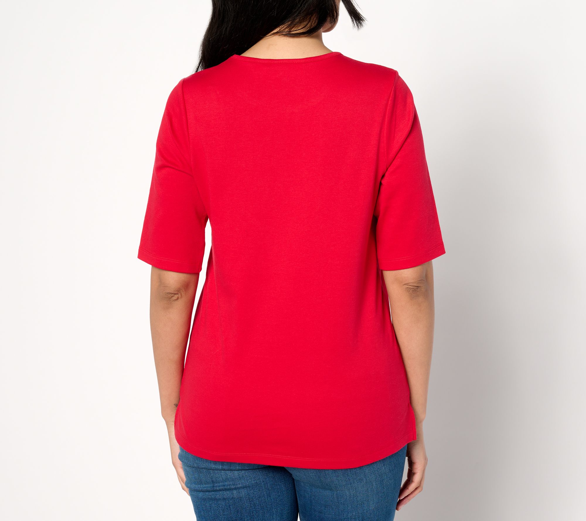 "As Is" Quacker Factory Red White and Blessed Elbow Sleeve Top - QVC.com