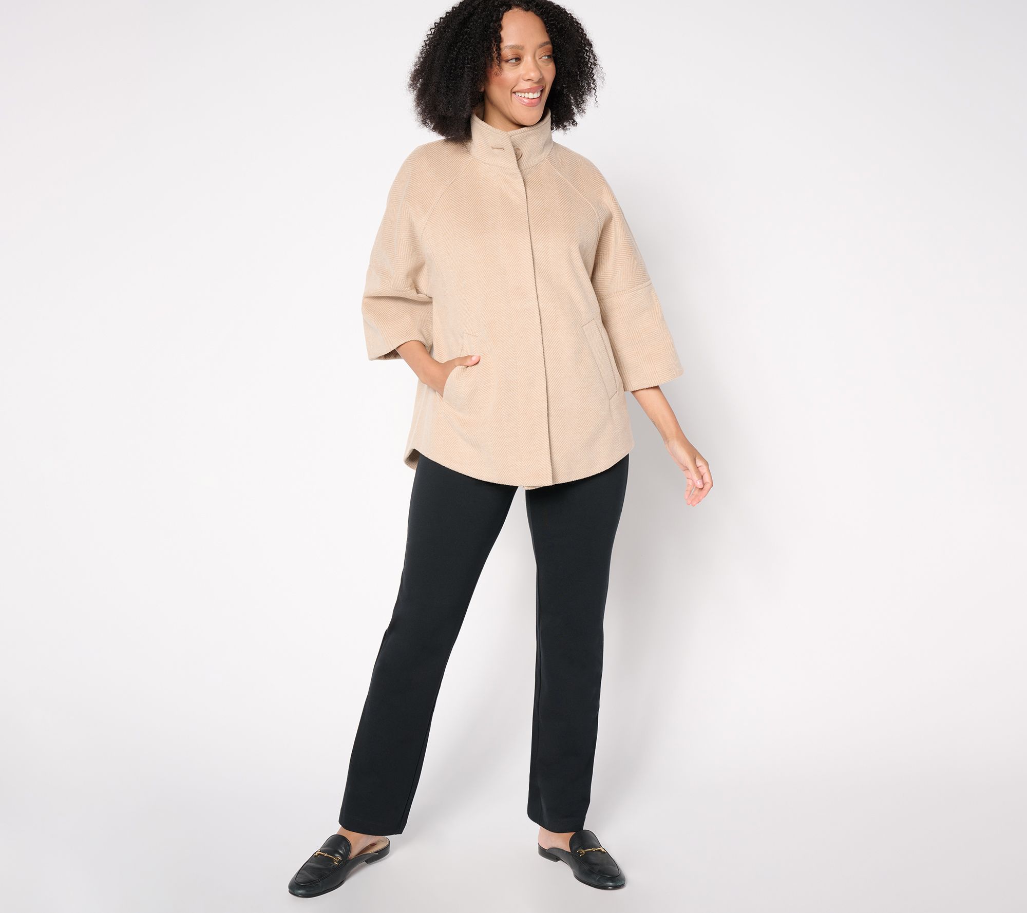 "As Is" Dennis Basso Herringbone Jacket with Capelet Sleeves - QVC.com