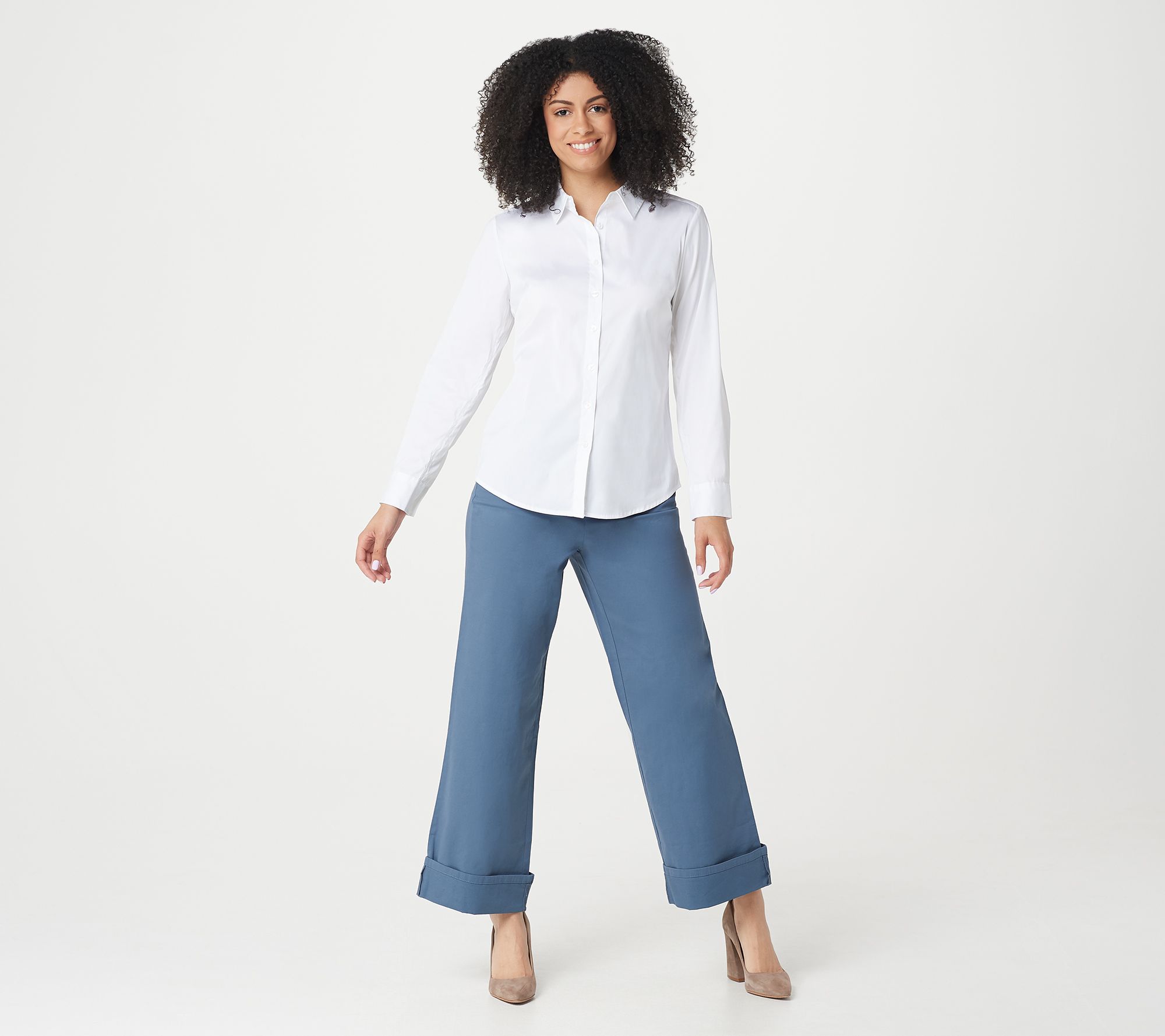 Martha Stewart Chino Wide-Leg Cuffed Pants - QVC.com
