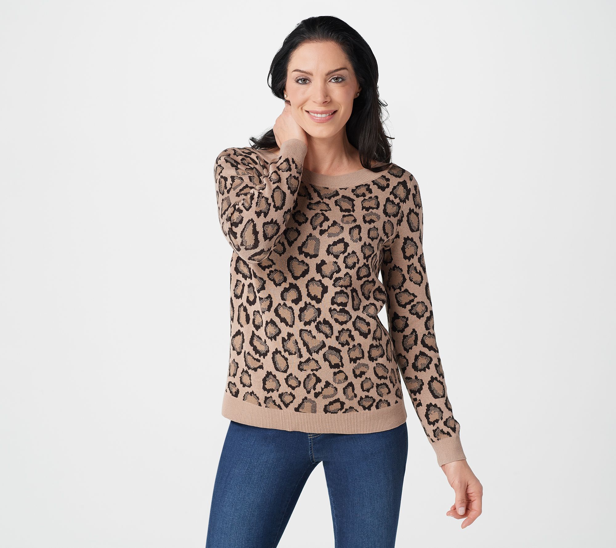 "As Is" Rachel Hollis Ltd. Leopard Pull-Over Sweater - QVC.com