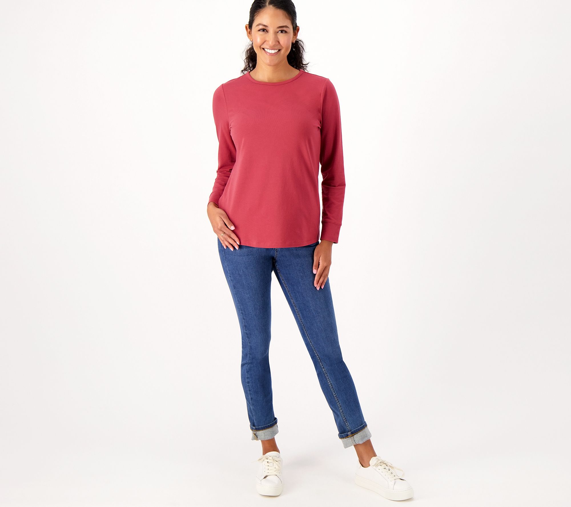 Denim & Co. Essentials Perfect Jersey Curved Hem Top - QVC.com
