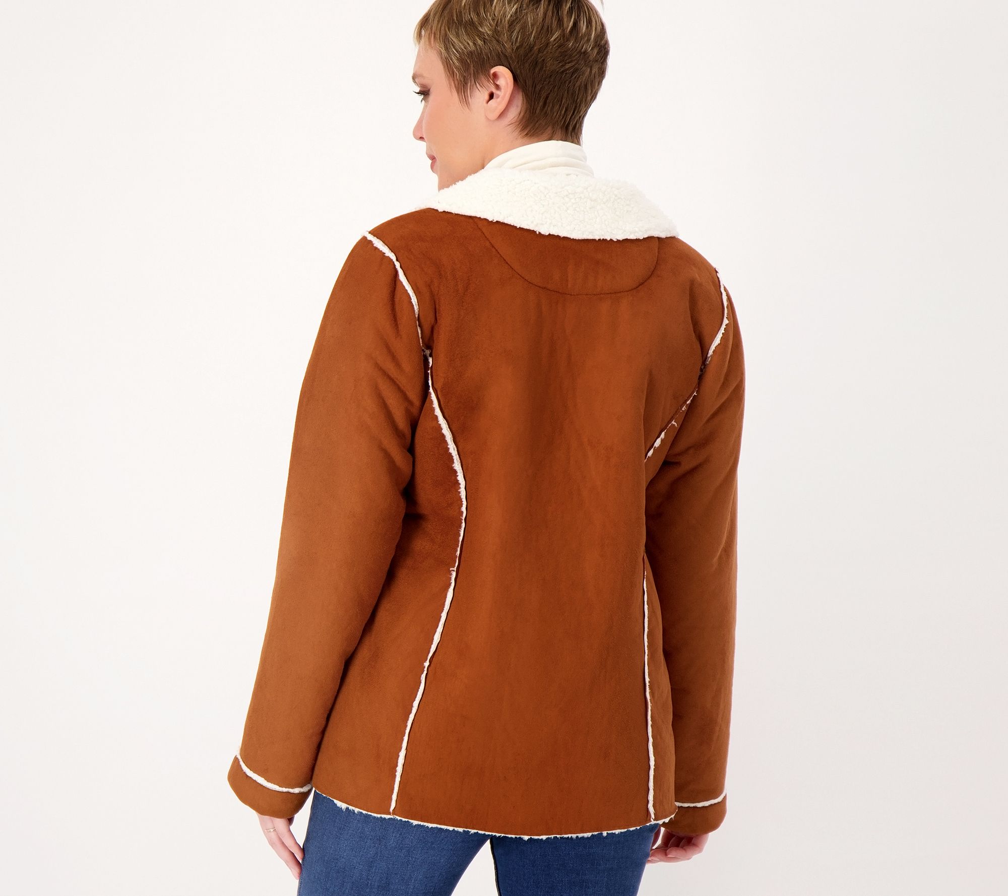 Susan Graver Weekend Bonded Faux Suede & Sherpa Coat - QVC.com