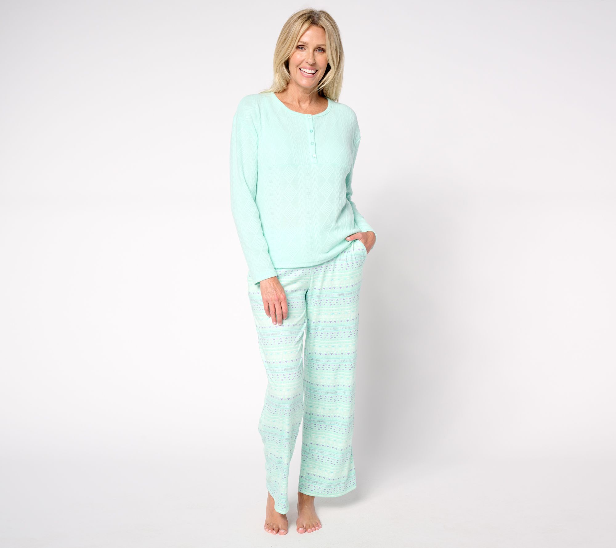 MUK LUKS Cable Knit and Supersoft Knit Pajama Set - QVC.com