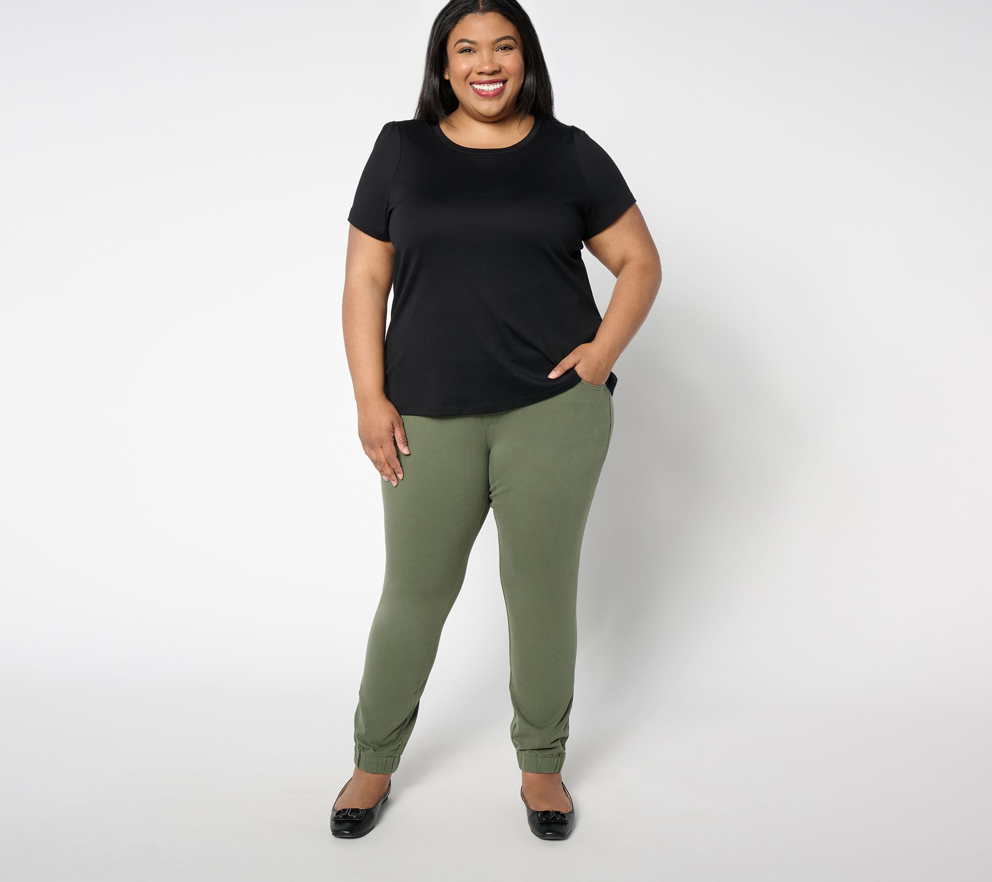 Quacker Factory Short DreamJeannes Flat Waistband Jogger - QVC.com