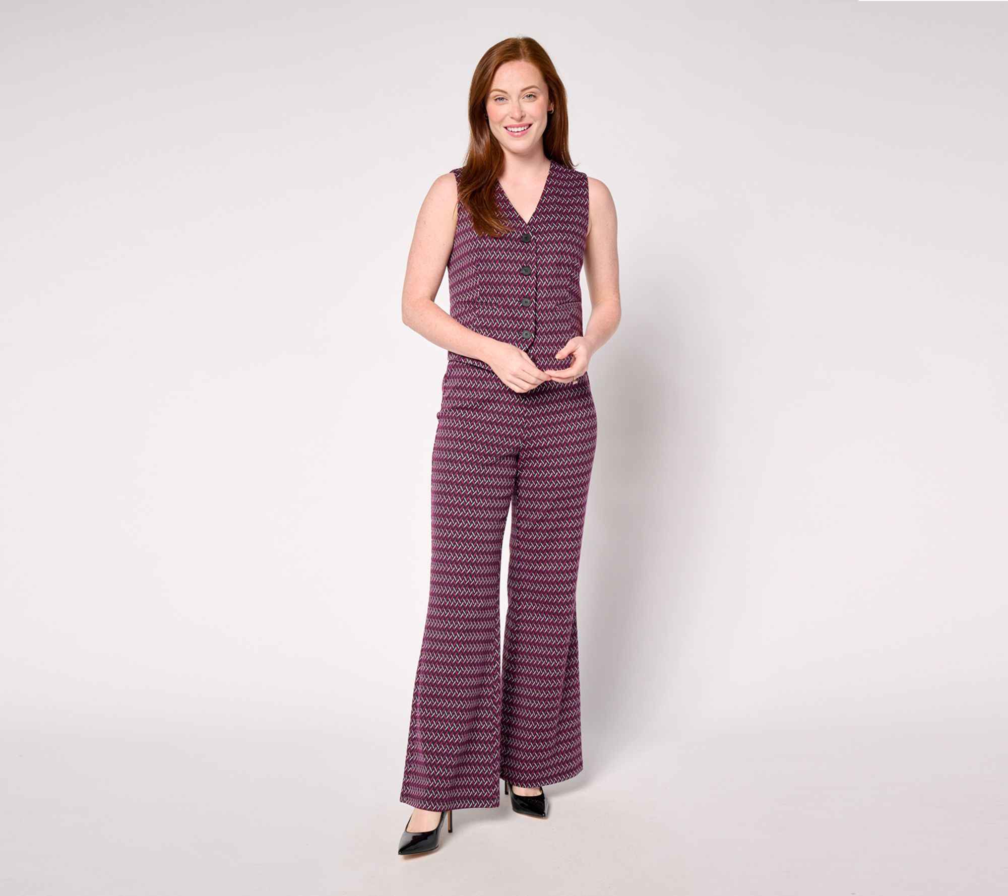 by Stacy London Regular Patterned Knit Jacquard Flare Pant - QVC.com