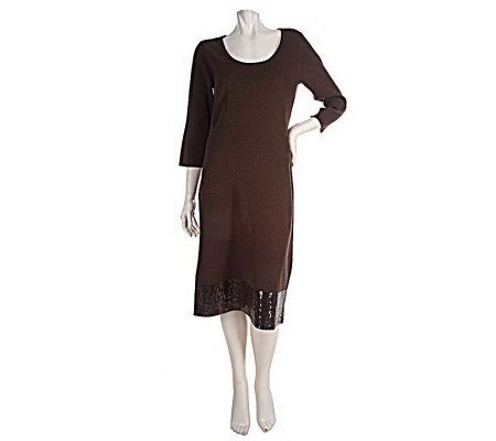 Dialogue 3/4 Sleeve Sweater Dress with Sequin Border - QVC.com