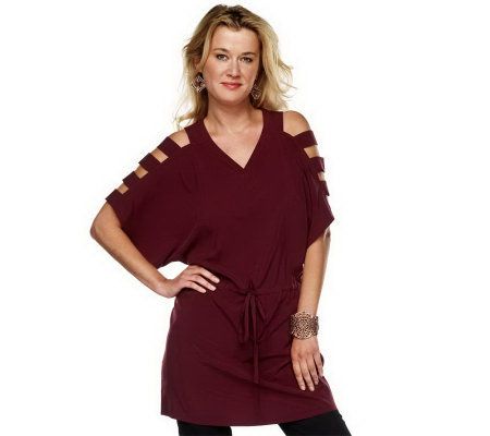 Kris Jenner Kollection Tunic Dress with Cutout Sleeve Detail - QVC.com
