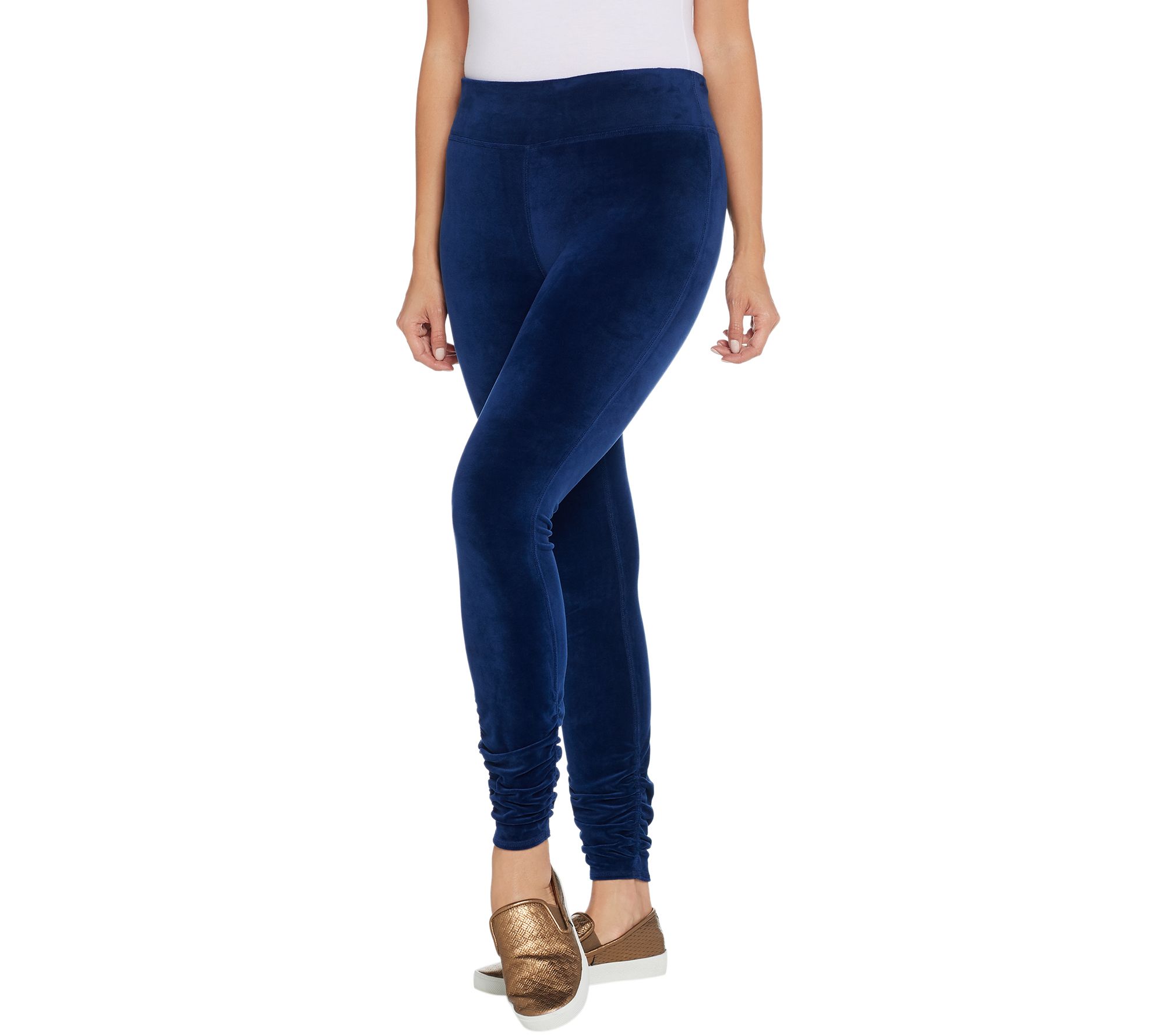 "As Is" Susan Lucci Regular Velour Leggings with Ankle Ruching - QVC.com