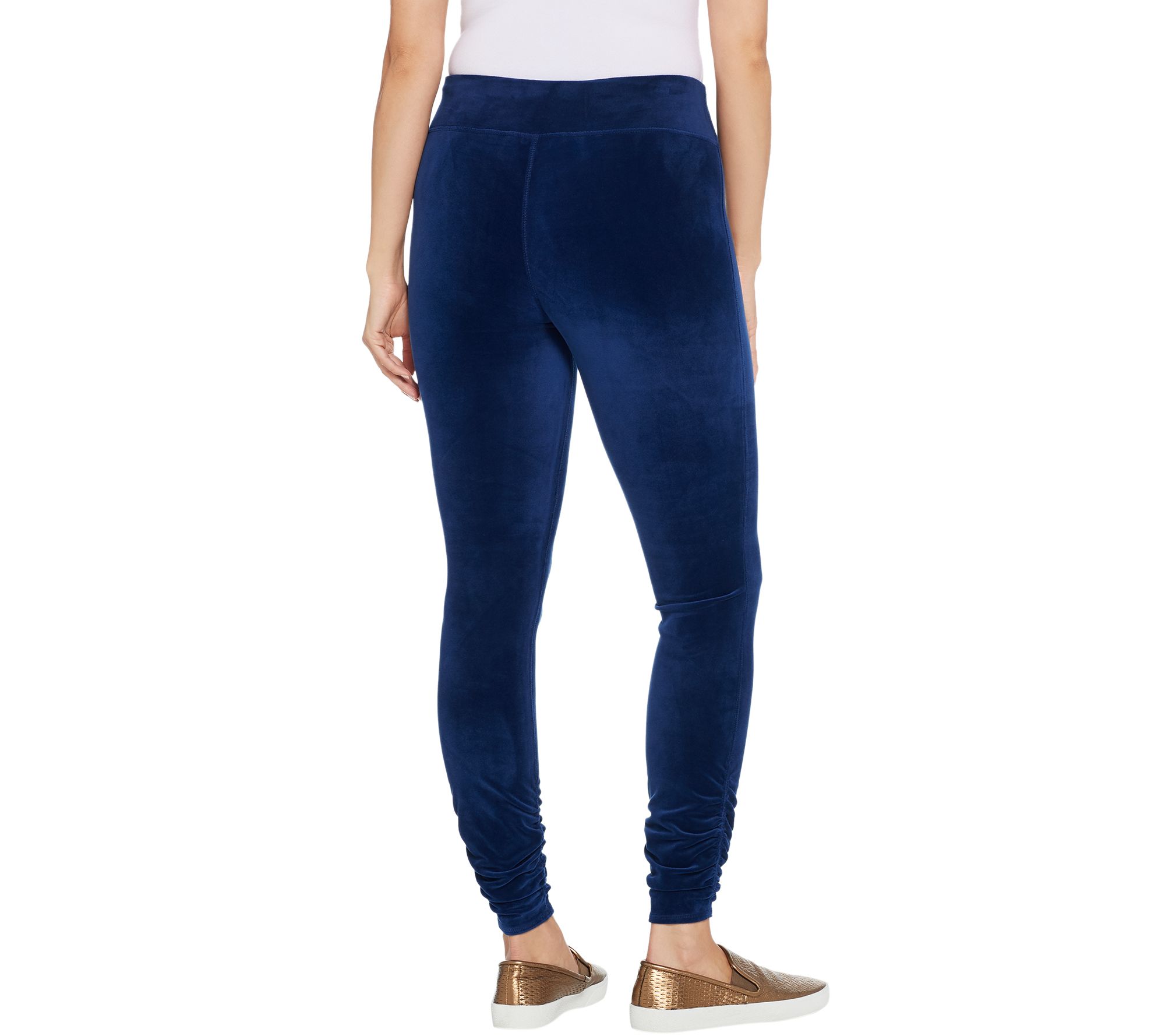 "As Is" Susan Lucci Regular Velour Leggings with Ankle Ruching - QVC.com