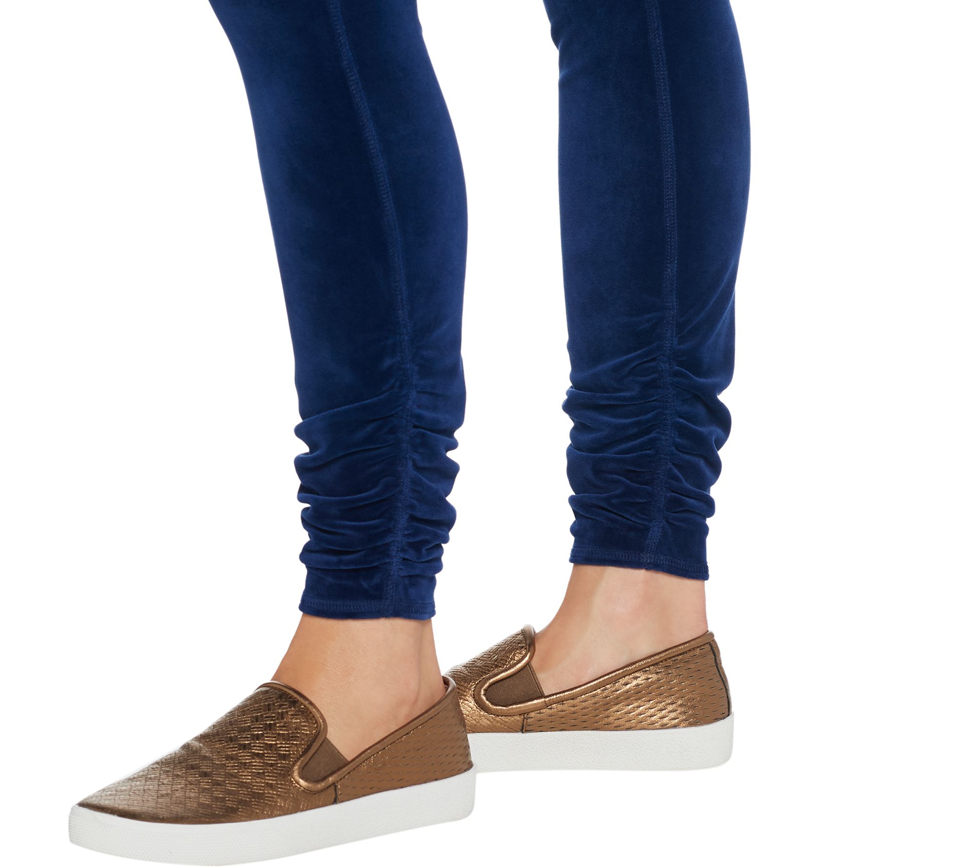 "As Is" Susan Lucci Regular Velour Leggings with Ankle Ruching - QVC.com
