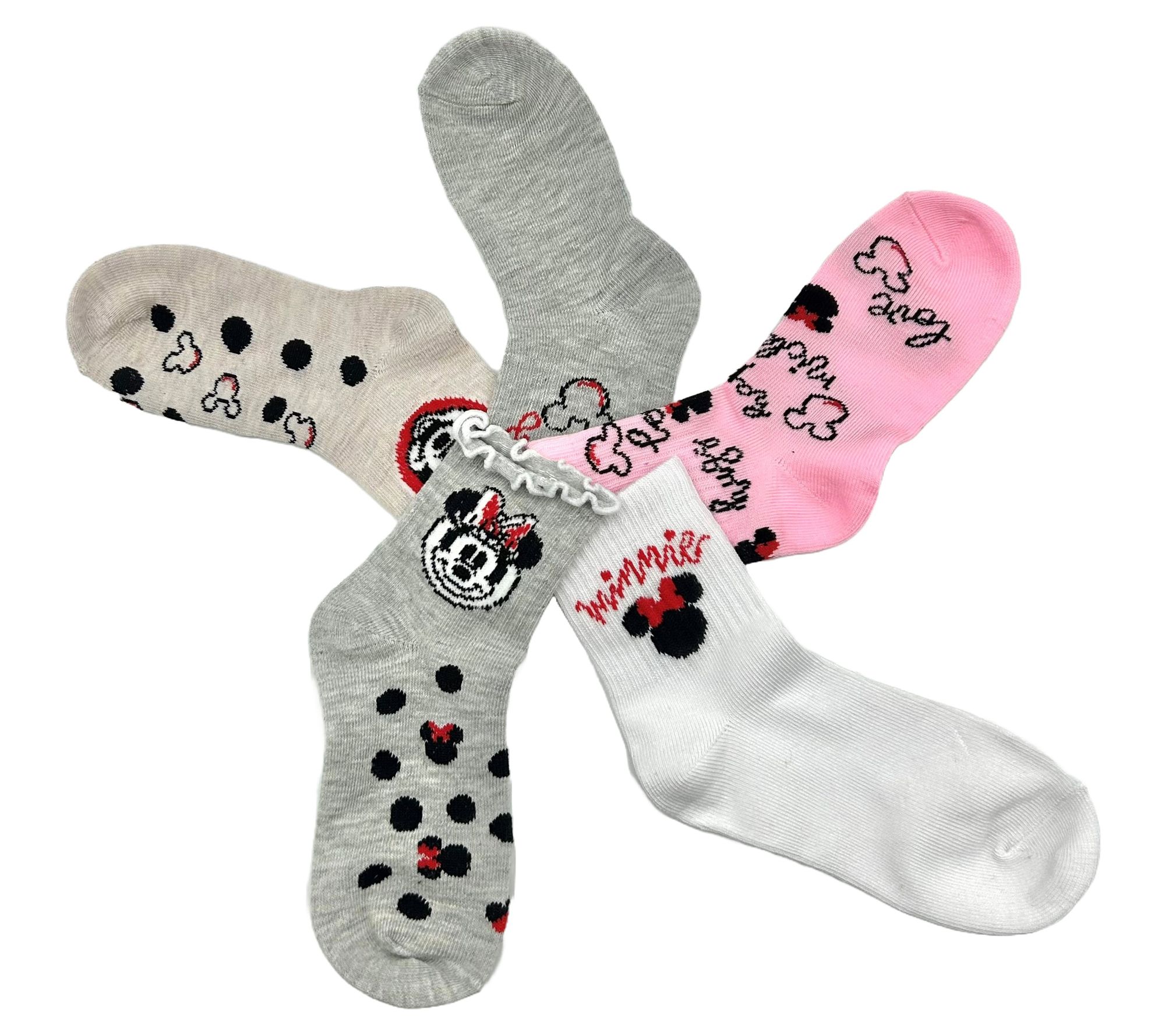 Minnie Mouse Girl's Mid-Crew Sock Set - 5 Pair - QVC.com