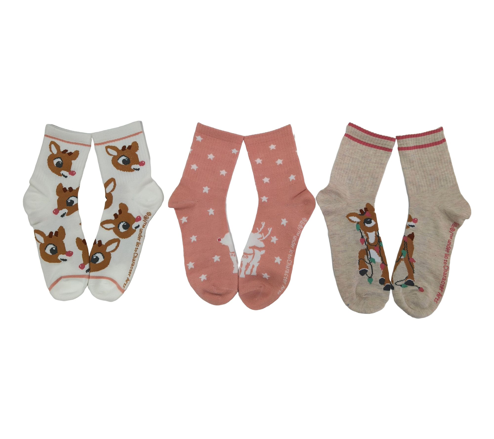 Ladies' Rudolph Set of 3 Holiday Mid-Crew Socks - QVC.com