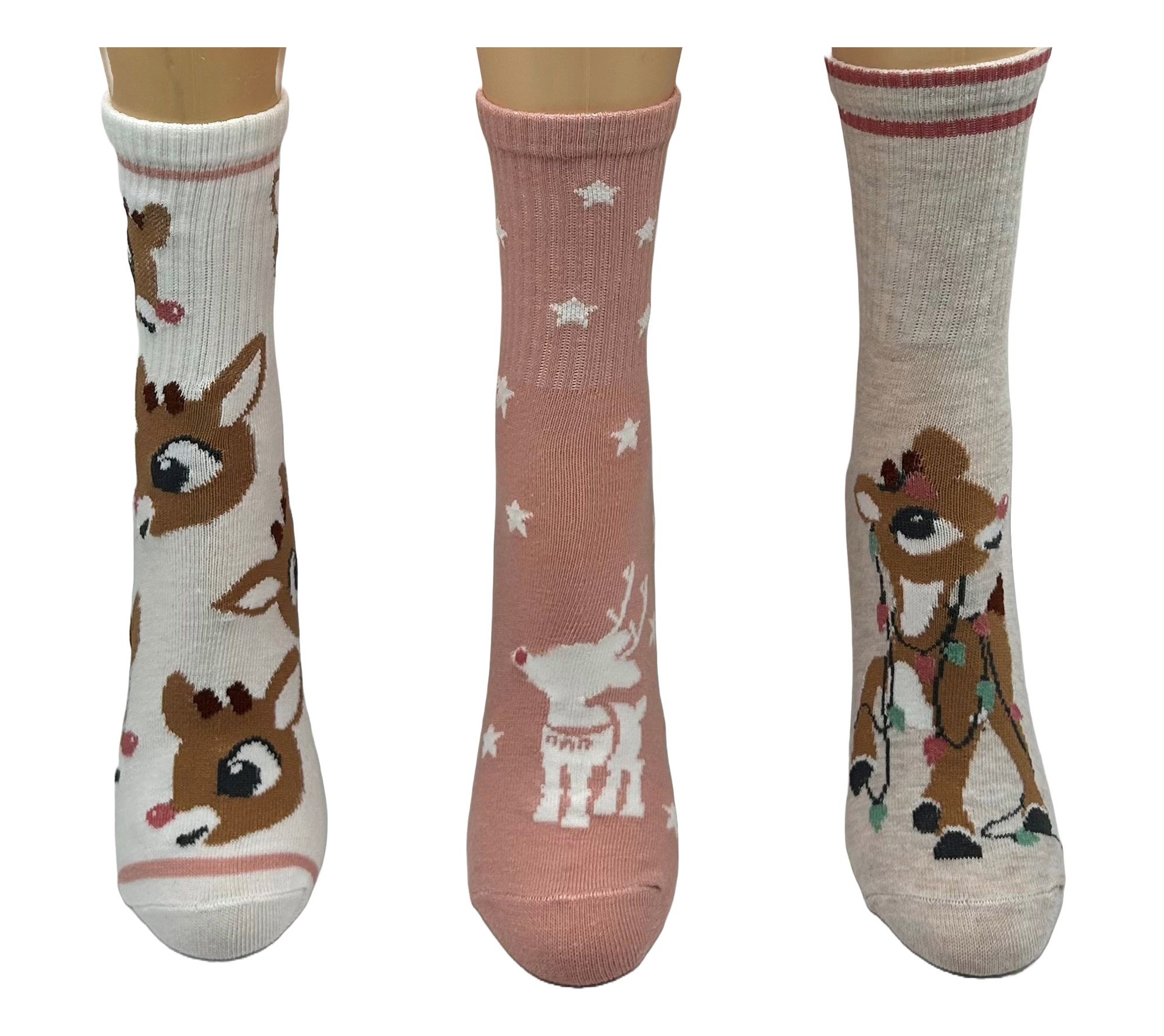 Ladies' Rudolph Set of 3 Holiday Mid-Crew Socks - QVC.com
