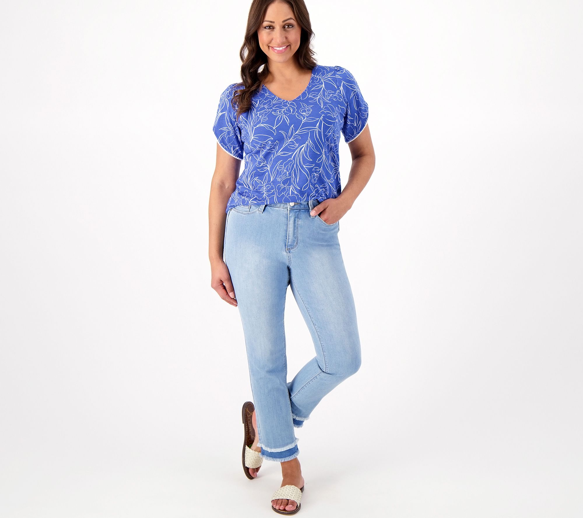 Susan Graver Straight Leg Ankle Jean with Frayed Hem - QVC.com