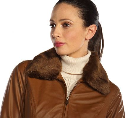 Isaac Mizrahi Live! Nappa Leather Jacket with Faux Fur Collar - QVC.com