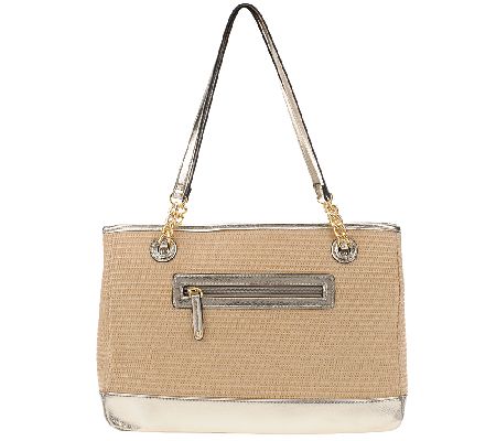 Tignanello Straw Shopper with Chain Detail - QVC.com
