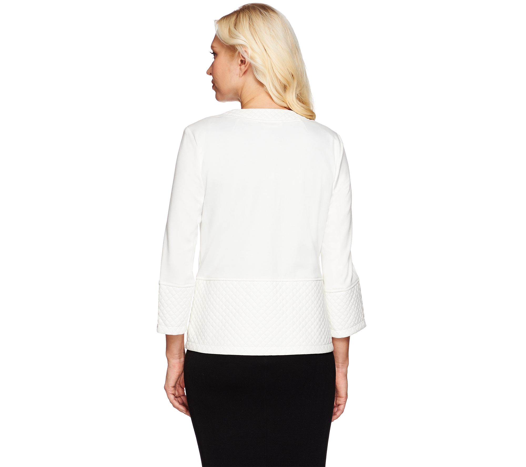 "As Is" Dennis Basso Ponte Cropped Jacket w/Quilted Faux Leather Trim ...