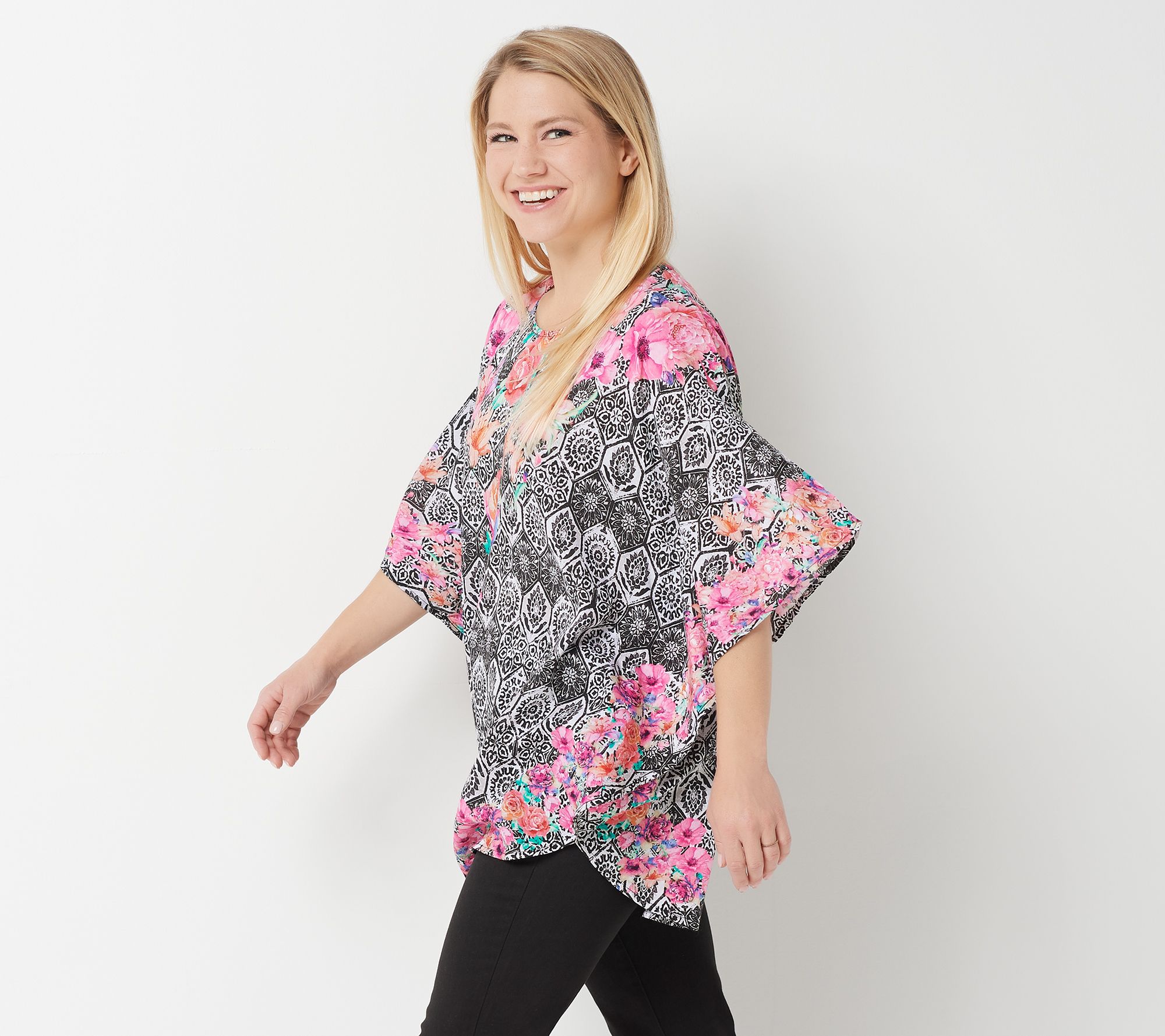 (QVC) Q2 – Tolani Collection Petite Printed Woven Caftan Tunic ...